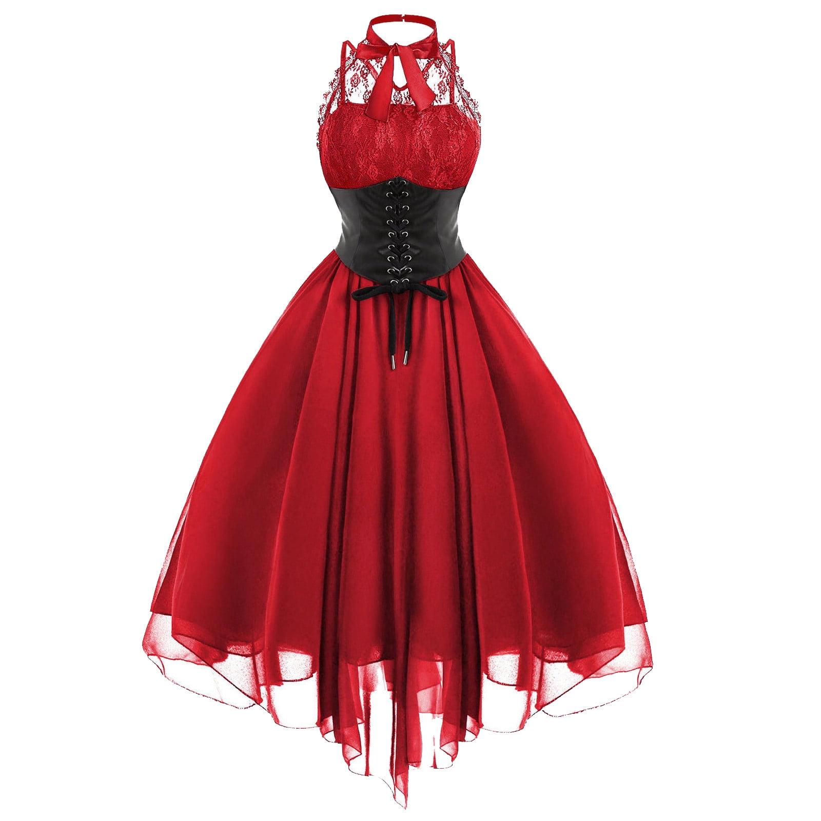 Jerdar Women Gothic Dress, Sleeveless Halter Neck Vintage Goth Dresses ...