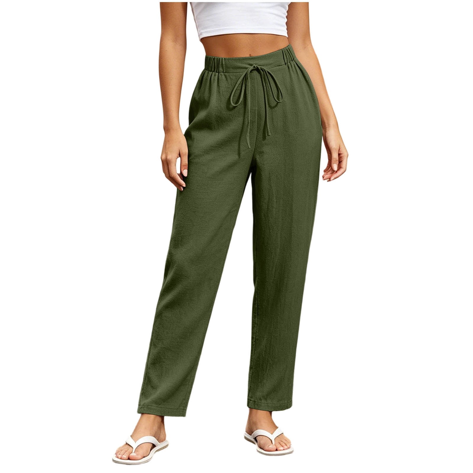 Jerdar Women's Hight Waisted Work Straight Pants Cropped Paper Bag ...
