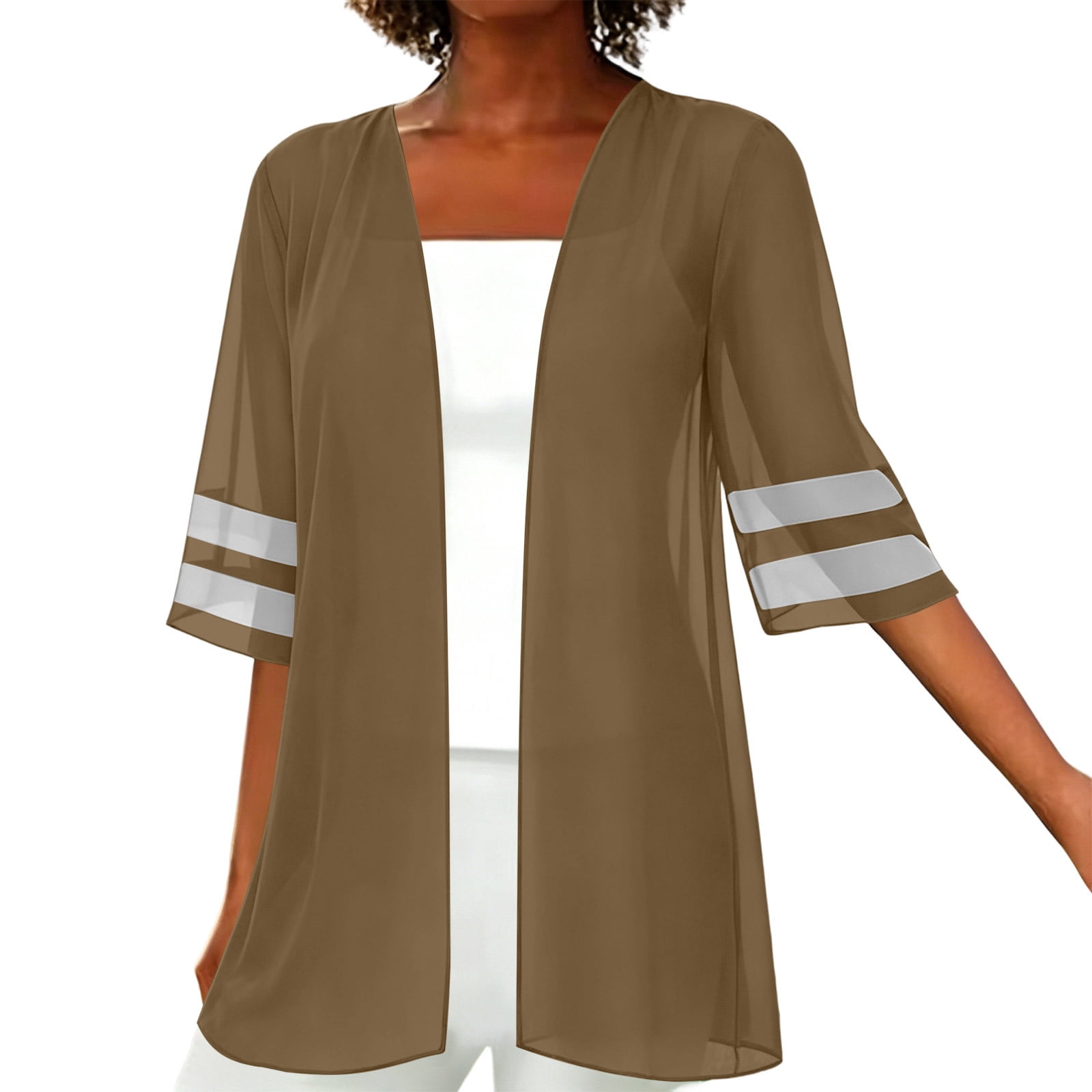 Jerdar Women's Plus Size Lightweight Open Front Cardigan 3/4 Sleeve ...