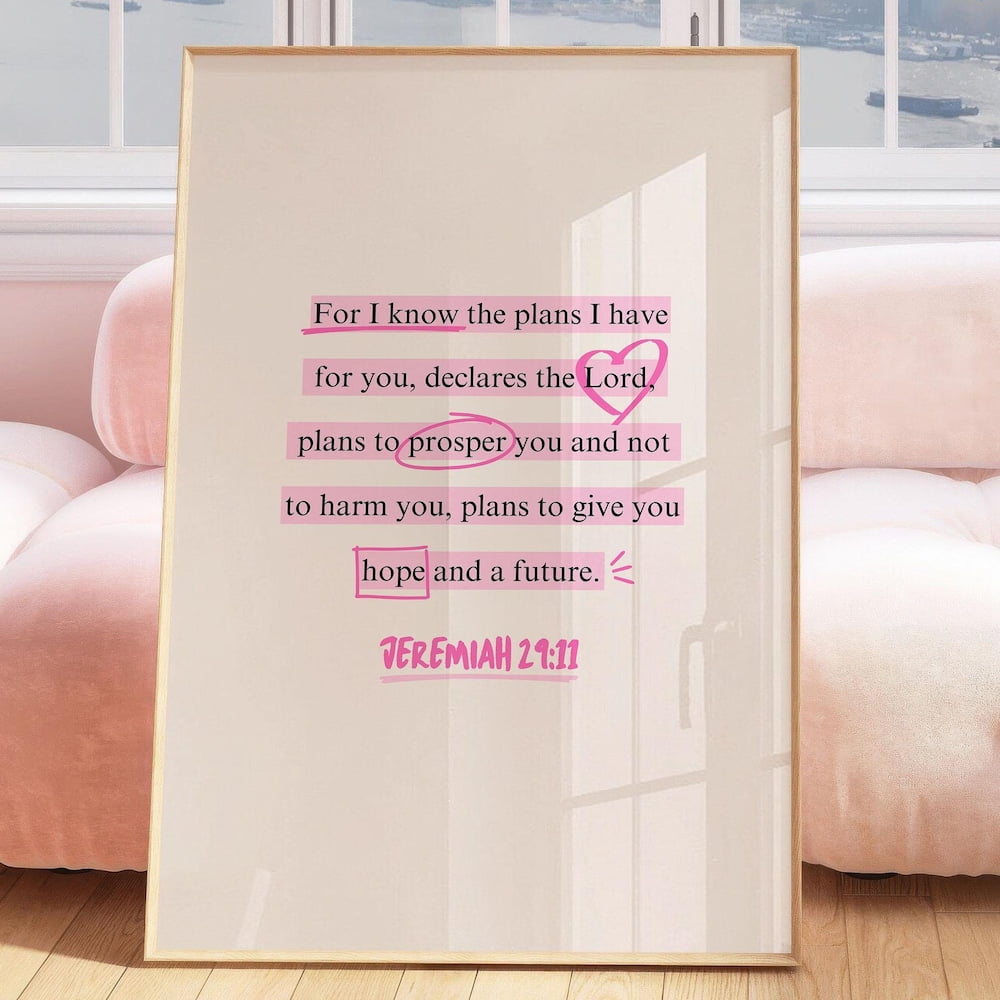 Jeremiah 29 11 Wall Art Pink Christian Wall Art Trendy Pink Bible Verse ...