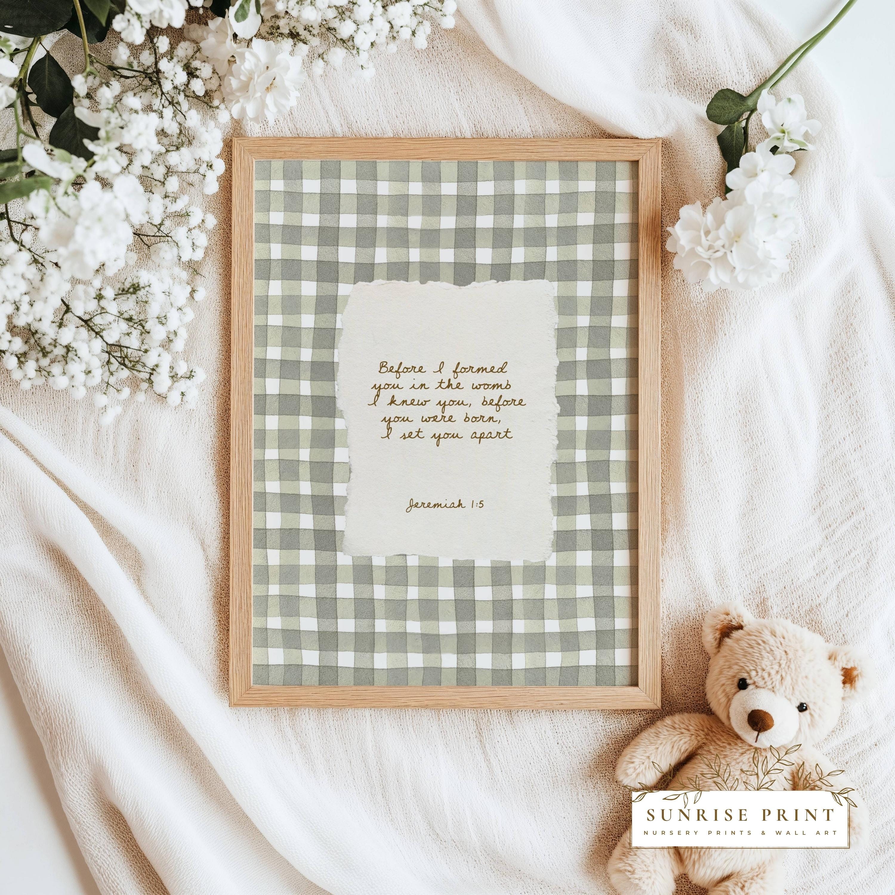 Jeremiah : Wall Art Christian Nursery Poster Sage Green Gingham Print ...
