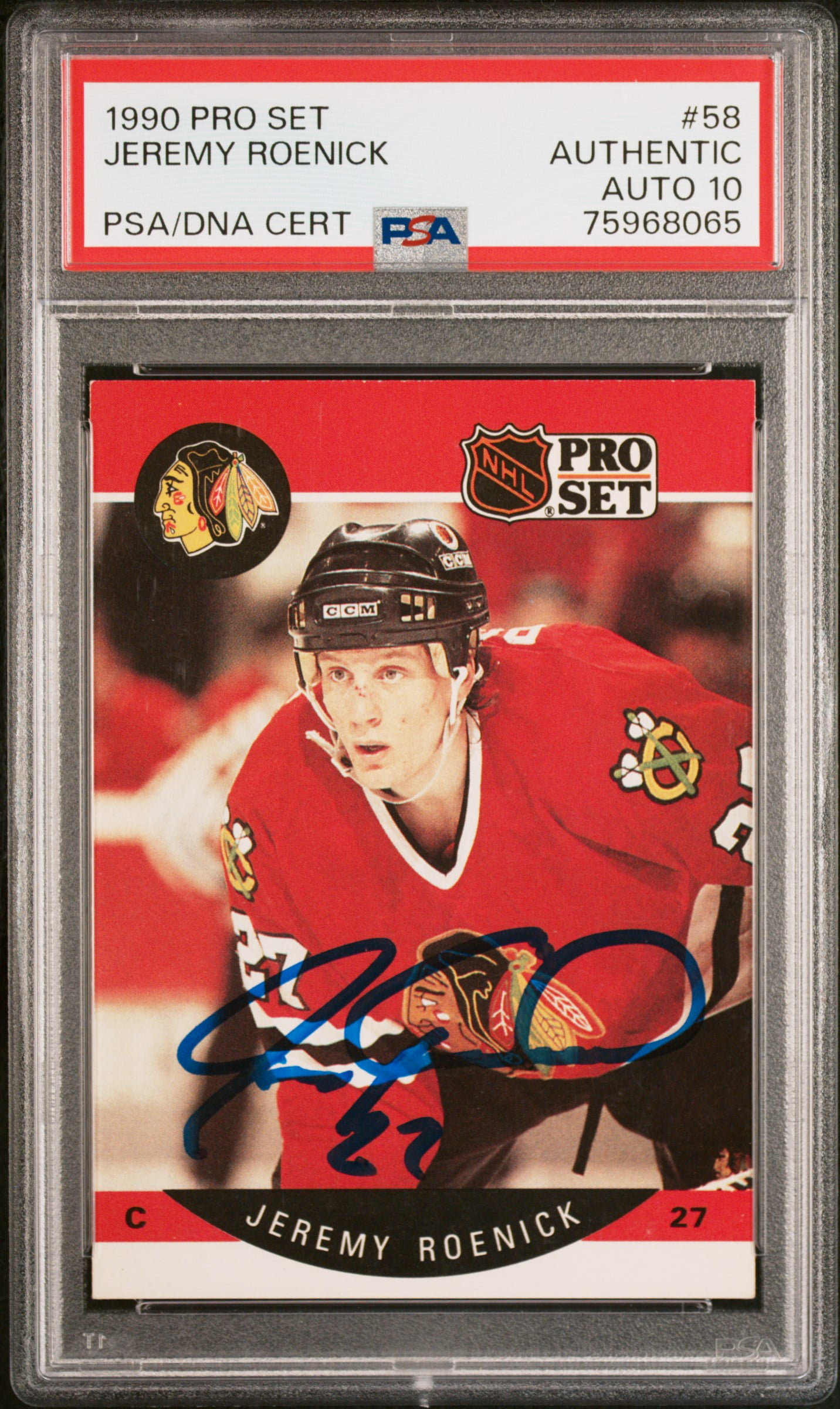 Jeremy Roenick 1990 Pro Set Signed Hockey Rookie Card #58 Auto PSA 10 ...