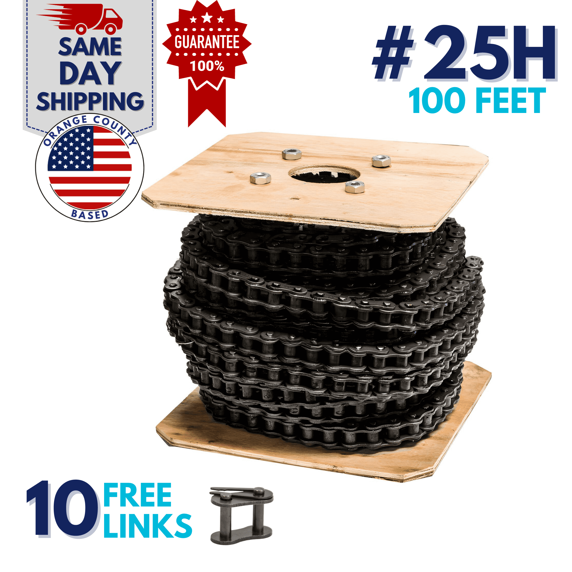 Jeremywell 25H Heavy Duty Roller Chain 100 Feet with 10 Connecting ...