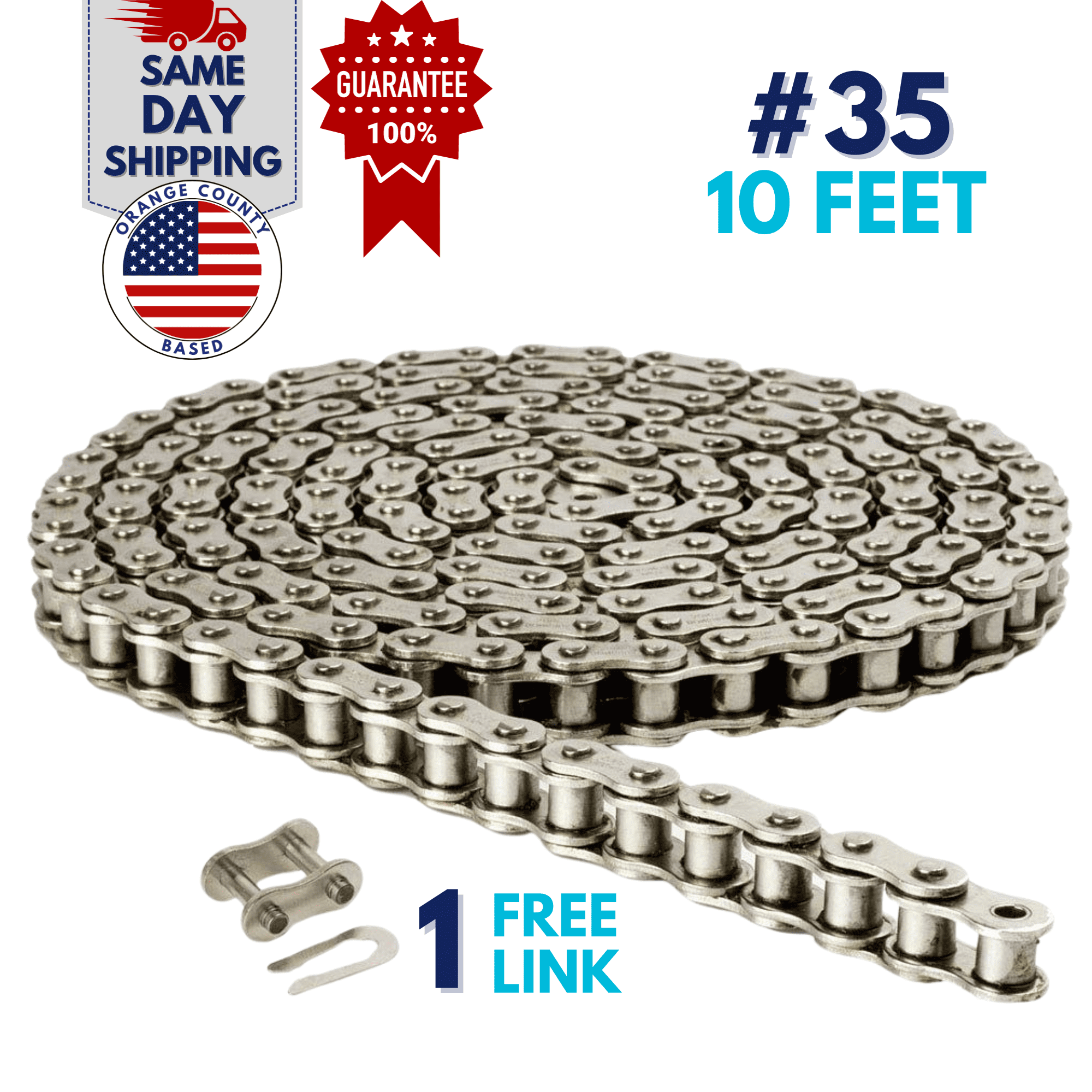 Jeremywell #35NP Nickel Plated Roller Chain 10 Feet + 1 Master Link ...