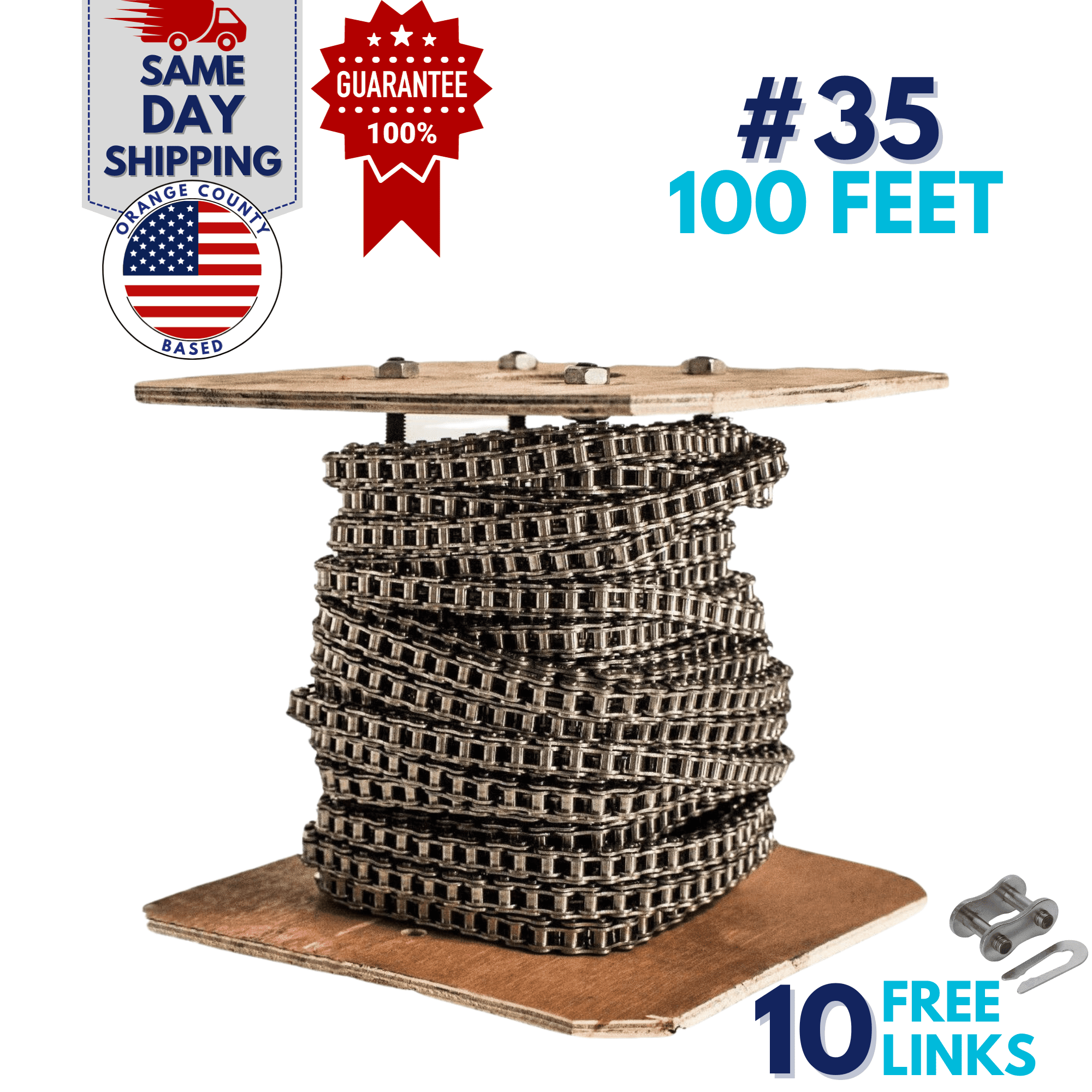 Jeremywell #35SS Stainless Steel Roller Chain 100 Feet + 10 Master ...