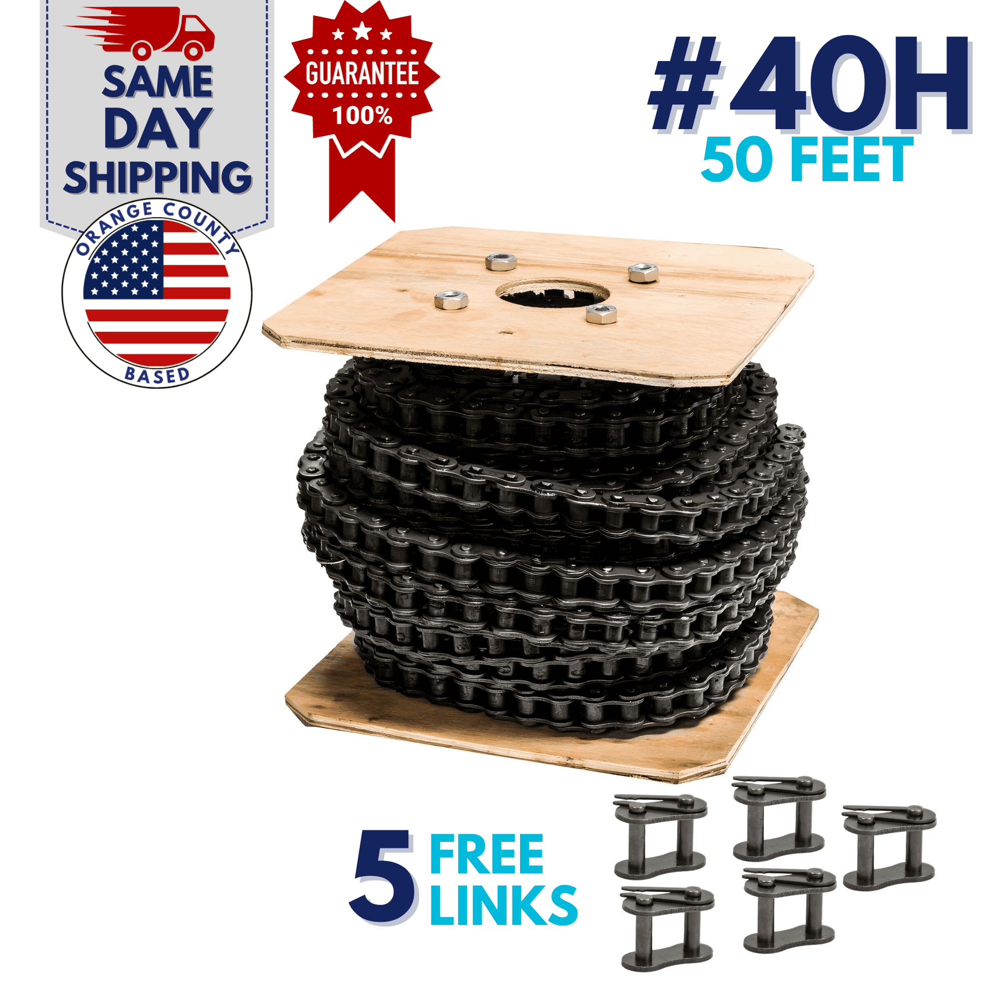 Jeremywell 40 Heavy Duty Roller Chain 50 Feet with 5 Connecting Links ...