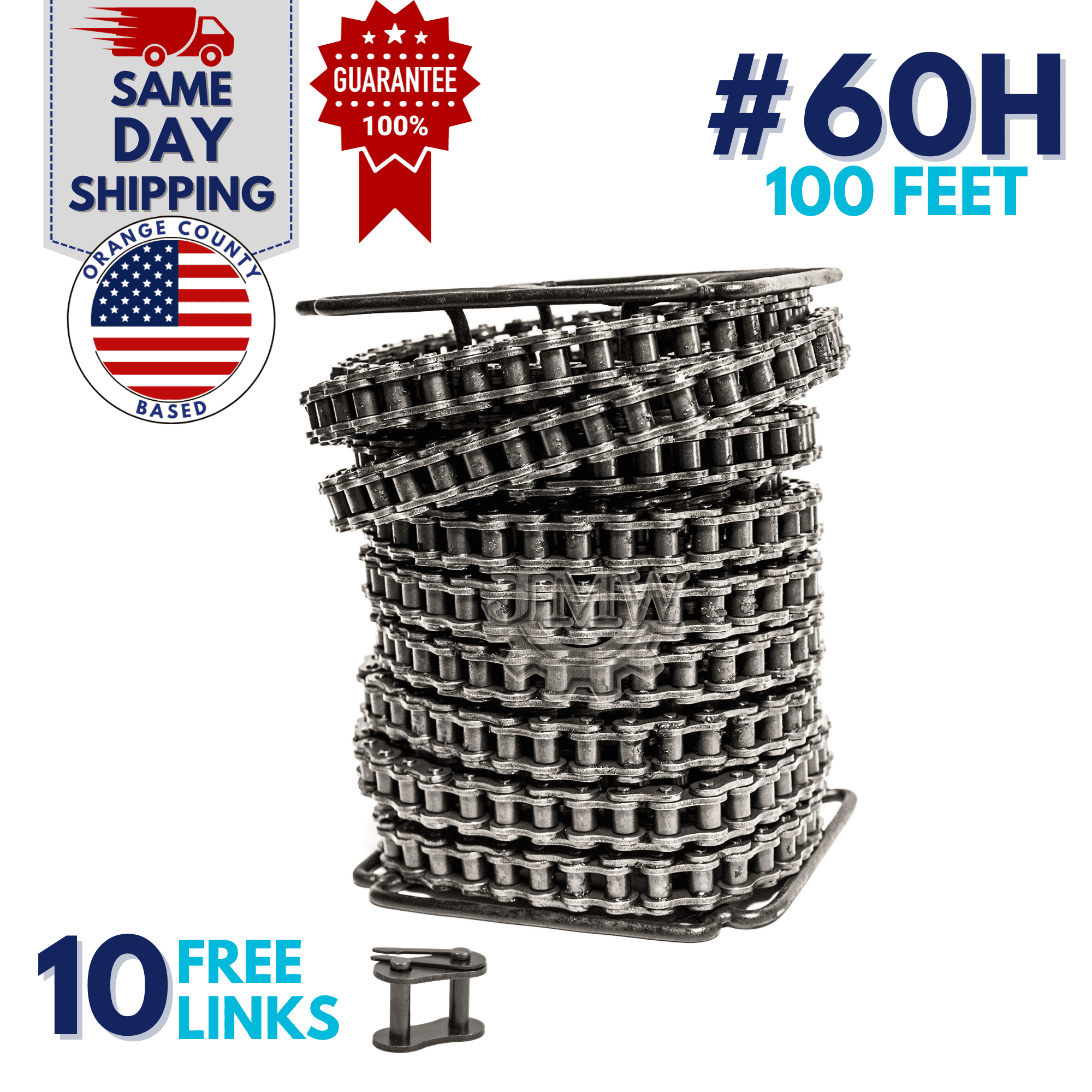 Jeremywell 60H Heavy Duty Roller Chain 100 Feet with 10 Connecting ...