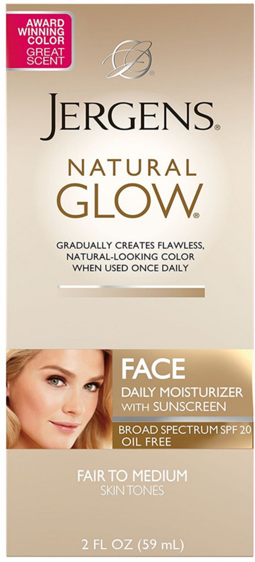 Jergens Glow Face Daily Moisturizer Sunscreen SPF 20, Fair to Medium 2 ...