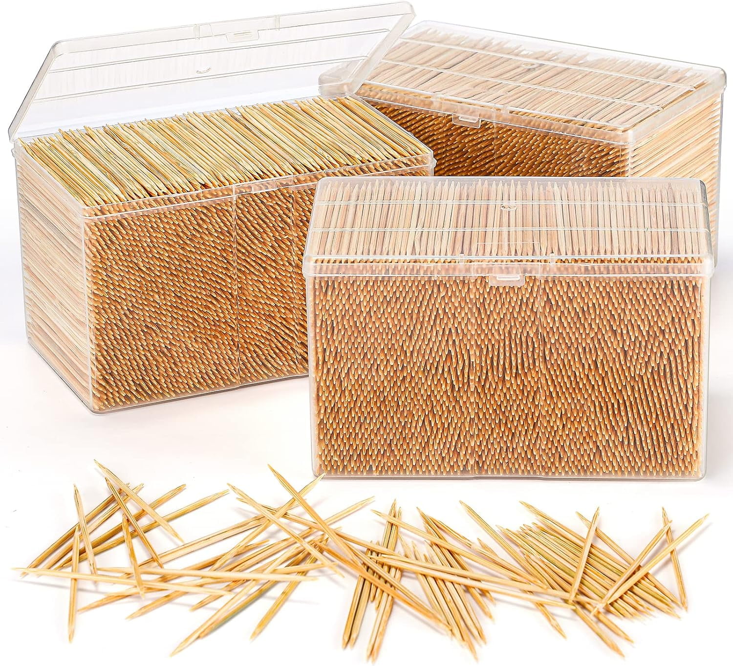 Jerify 12000 Pcs Bamboo Wooden Toothpicks Wood Round Double Sided ...