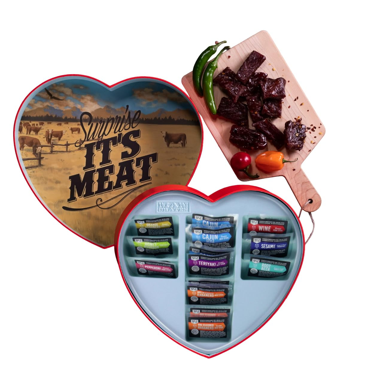 Jerky Heart – Includes 14 Delicious Beef Jerky Snacks With Flavors Like ...