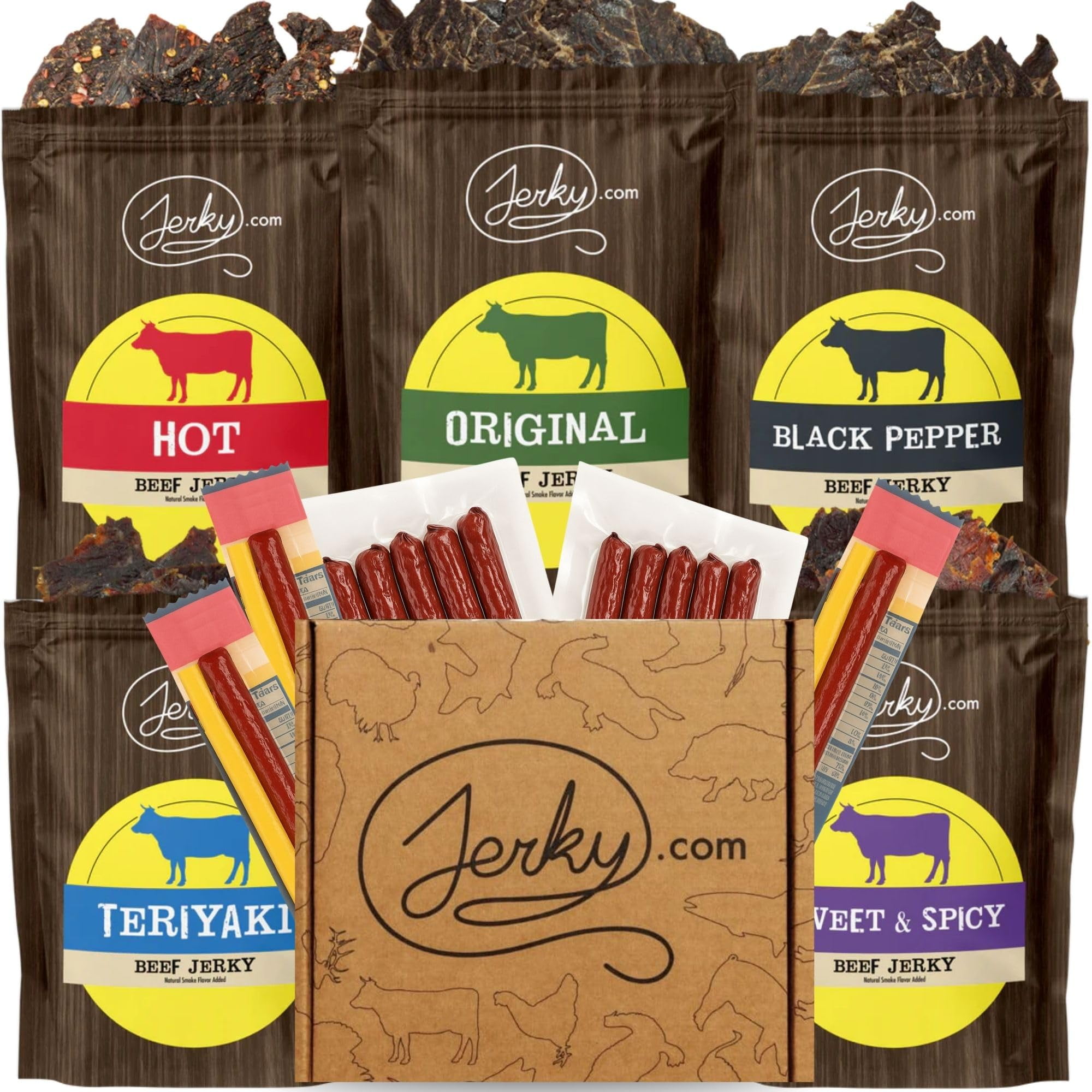 Jerky.com 21 Pieces of MZF22 Beef Jerky & Meat Stick Gift Box for Men ...