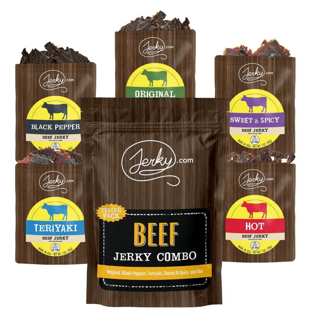 Jerky.com Beef Jerky Sampler DMF15 Pack - 5 Flavors (Original, Black ...