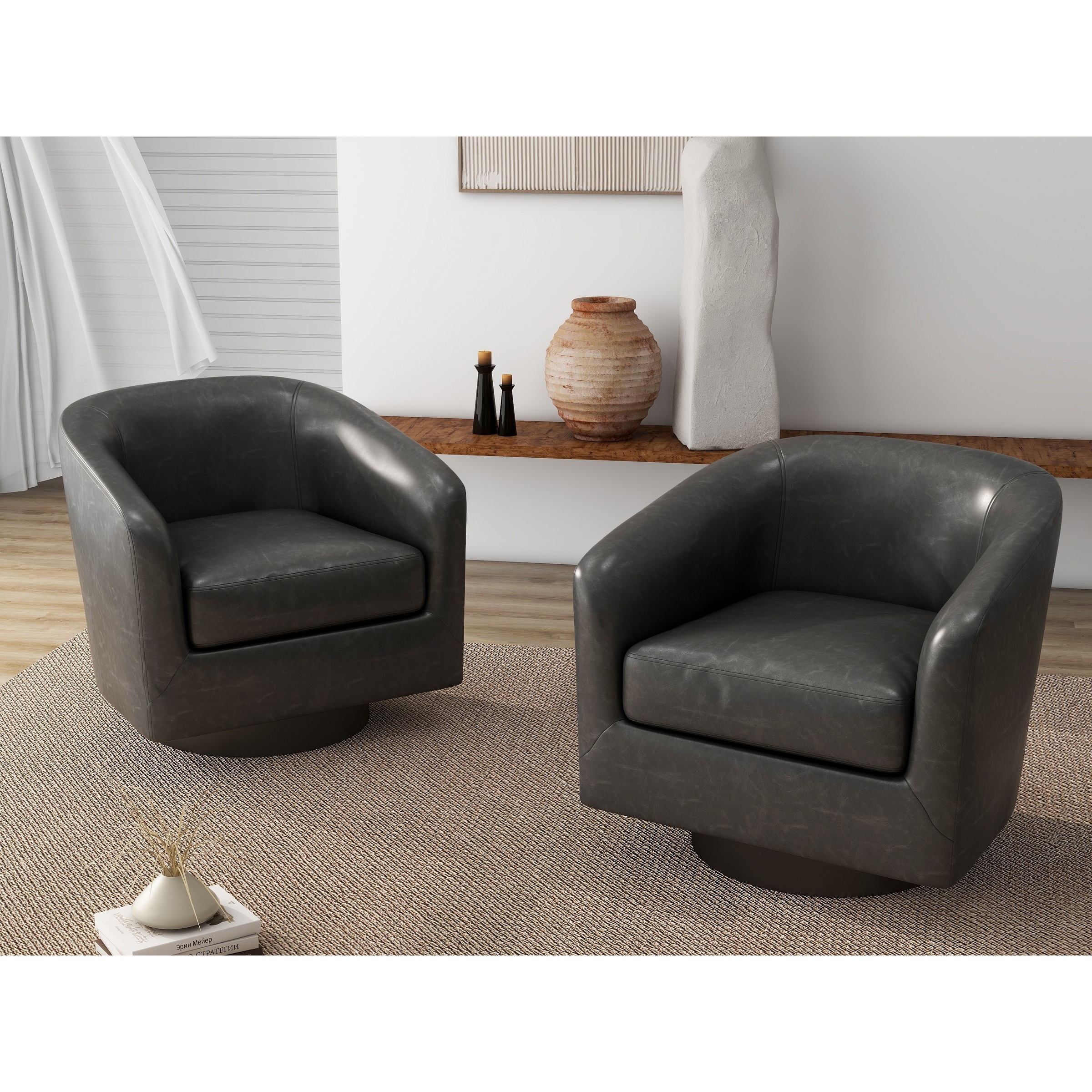 Jerry Guo 2 Set Round Barrel Chair 360-Degree Swivel Accent Chairs 27.8 ...