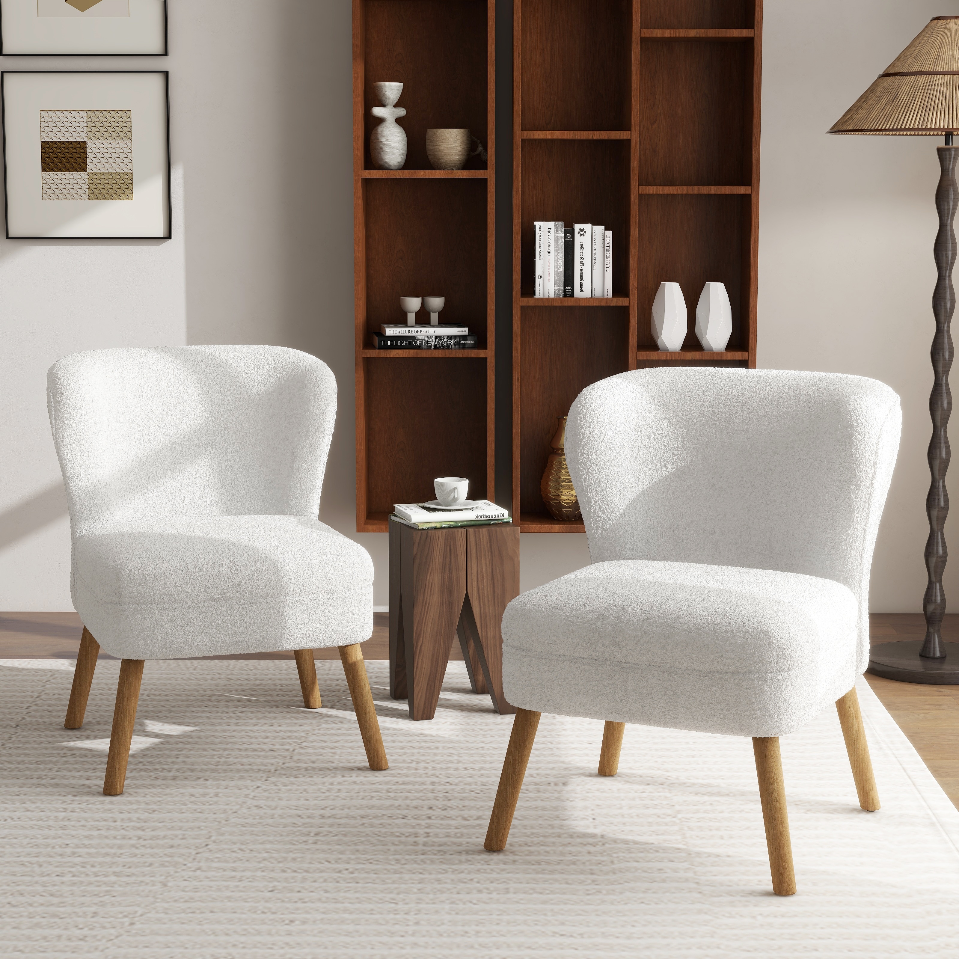 Jerry Guo 2SET Mid Century Linen Accent Chair White-Sherpa - Walmart.com