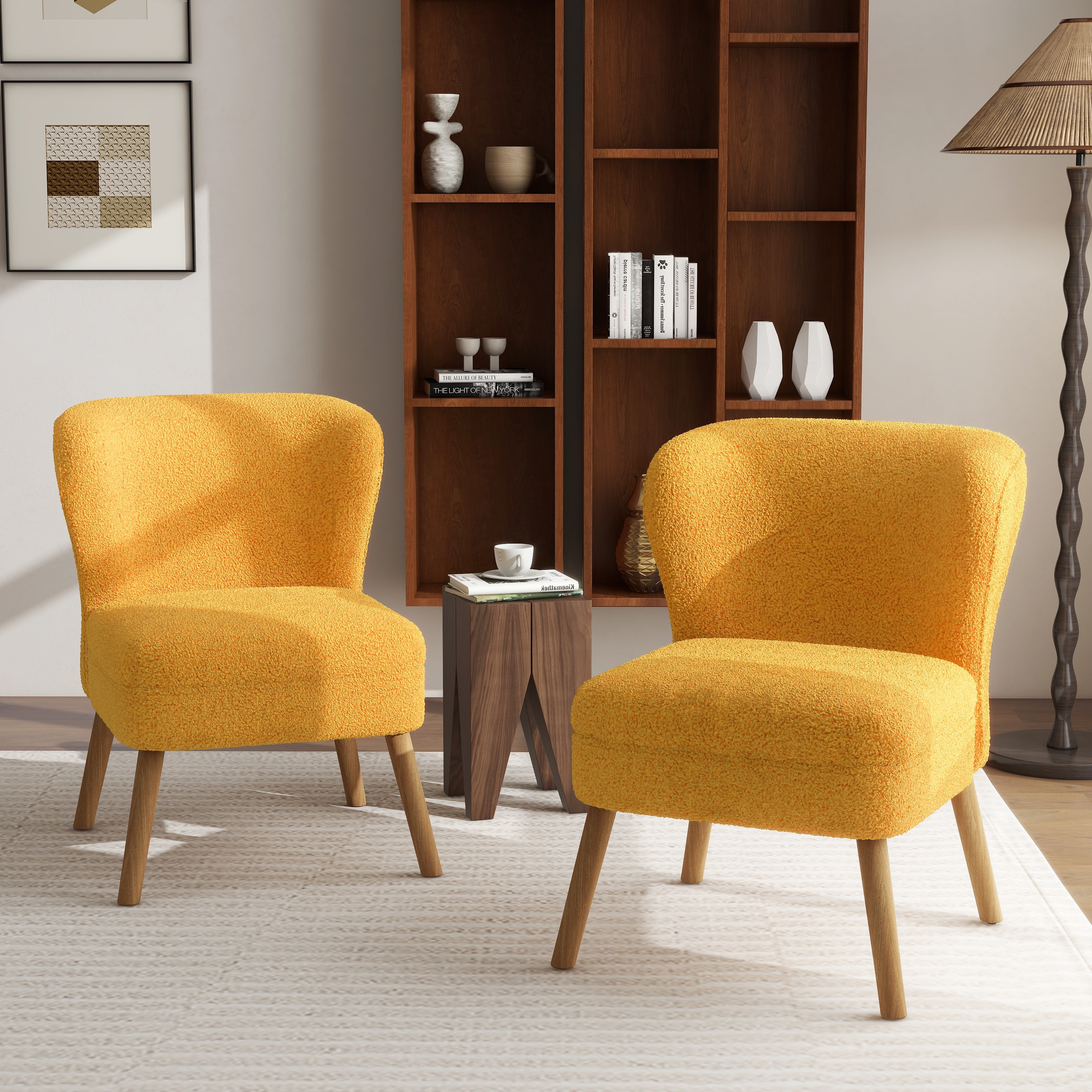Jerry Guo 2SET Mid Century Linen Accent Chair Yellow-Sherpa - Walmart.com