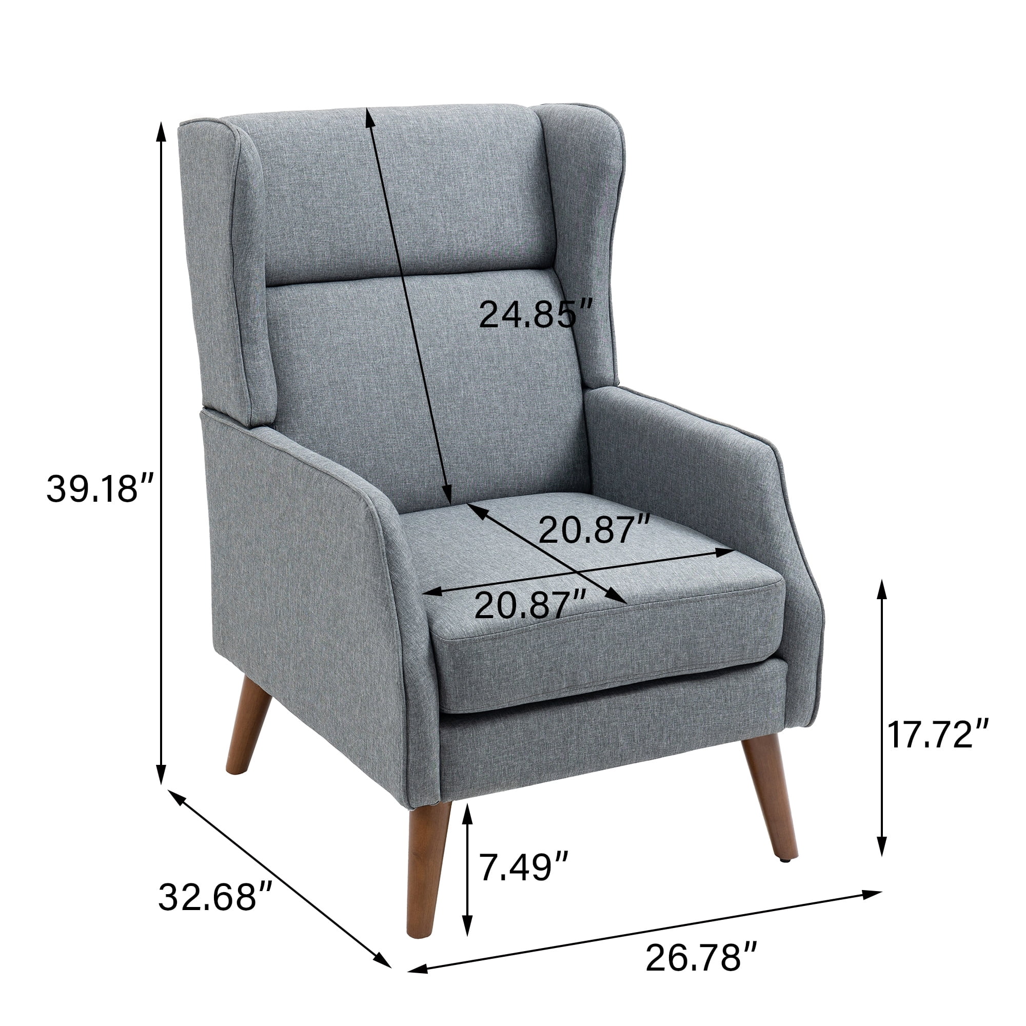 Jerry Guo Cotton Linen Accent Chair with Wood Legs Dark Grey-2Set ...