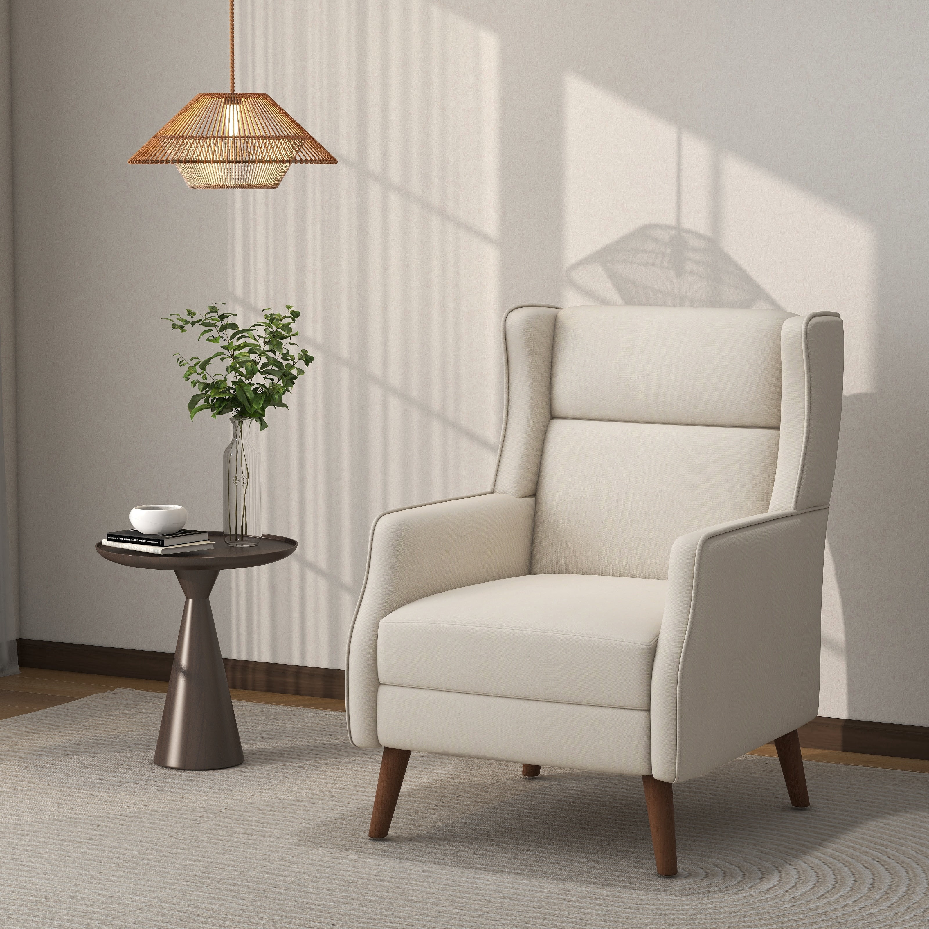 Jerry Guo Cotton Linen Accent Chair with Wood Legs White - Walmart.com