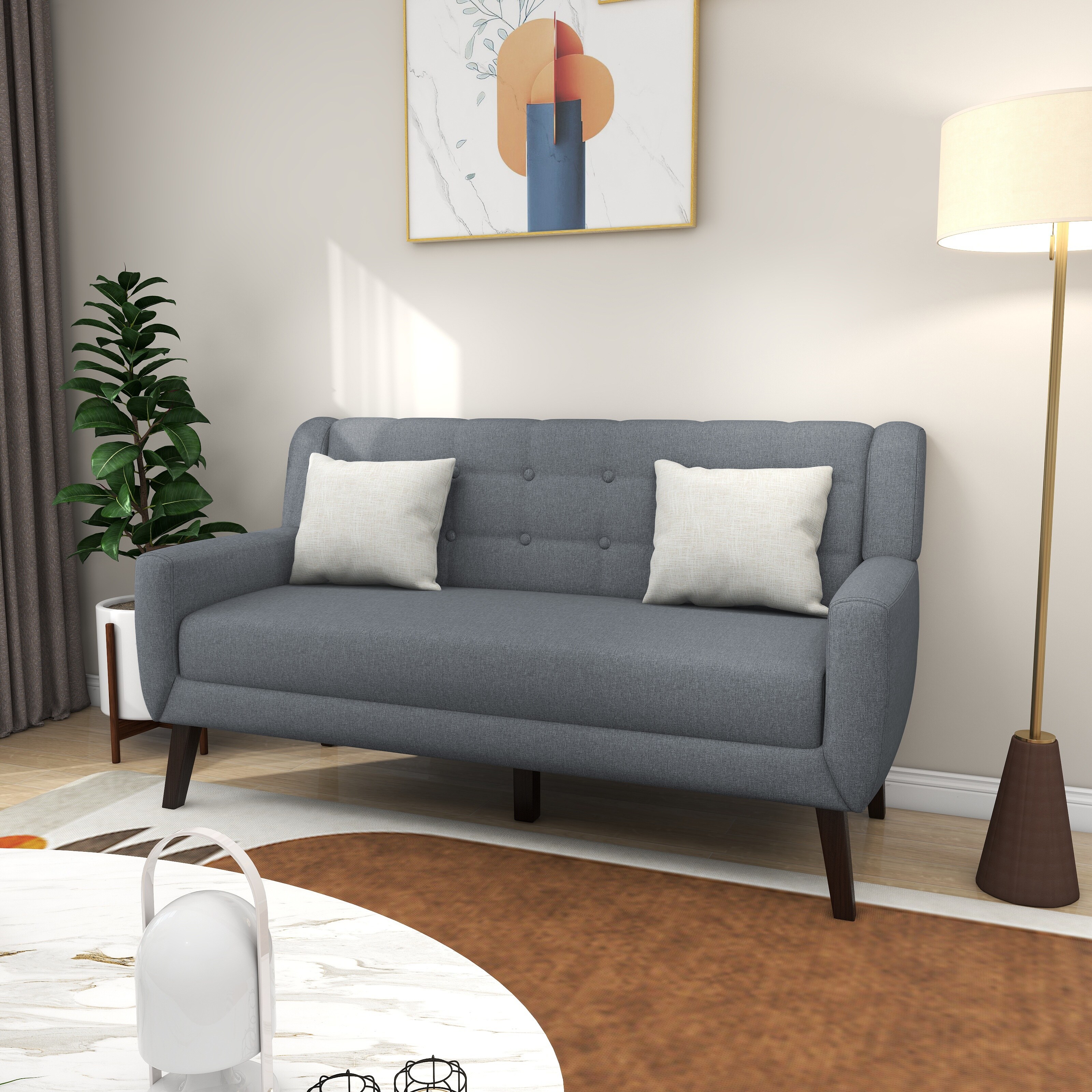 Jerry Guo Linen Modern Tufted Loveseat Upholstered Sofa Grey - Walmart.com