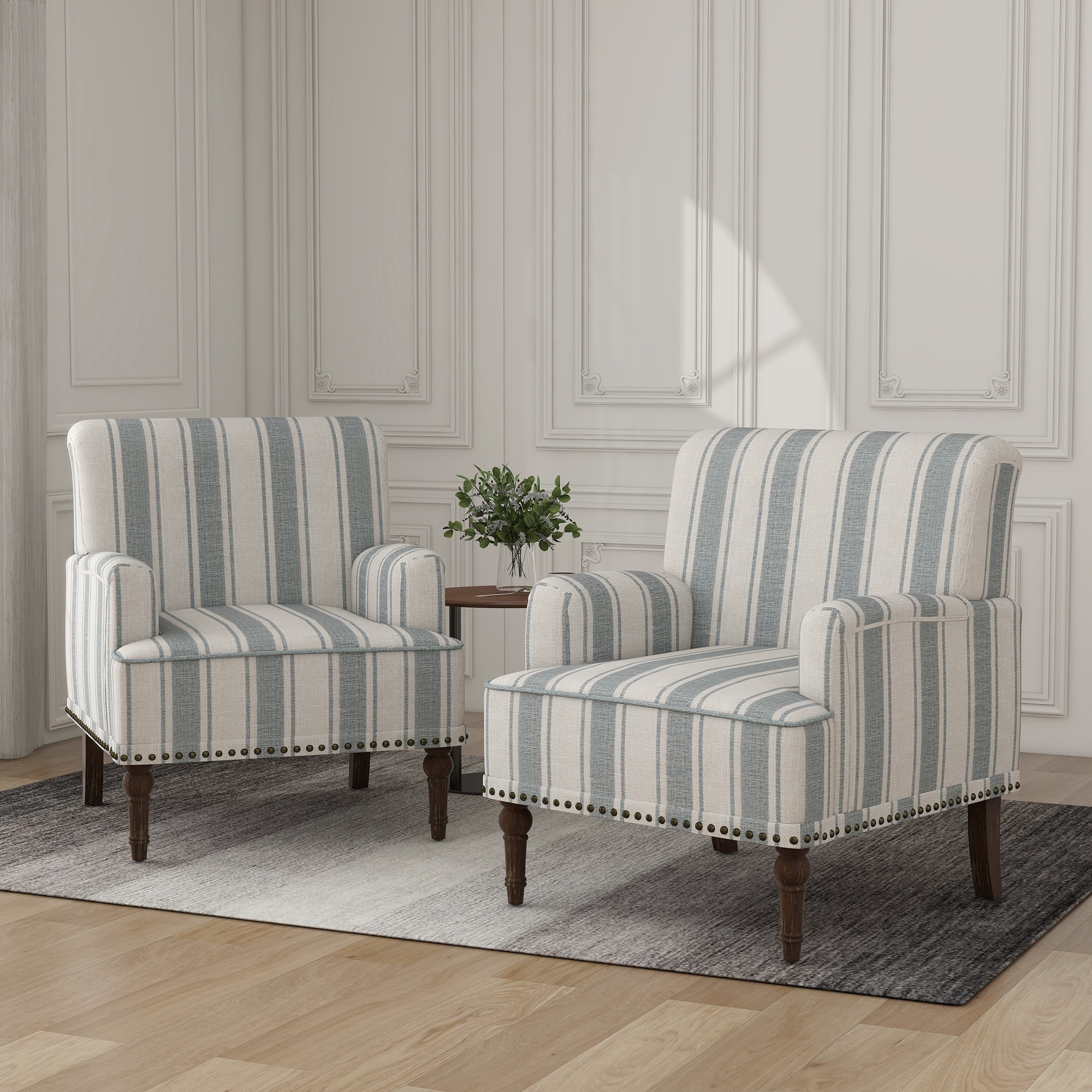 Lumibee Modern Armchair Patterned Striped Accent Chairs Set of 2 - Blue ...