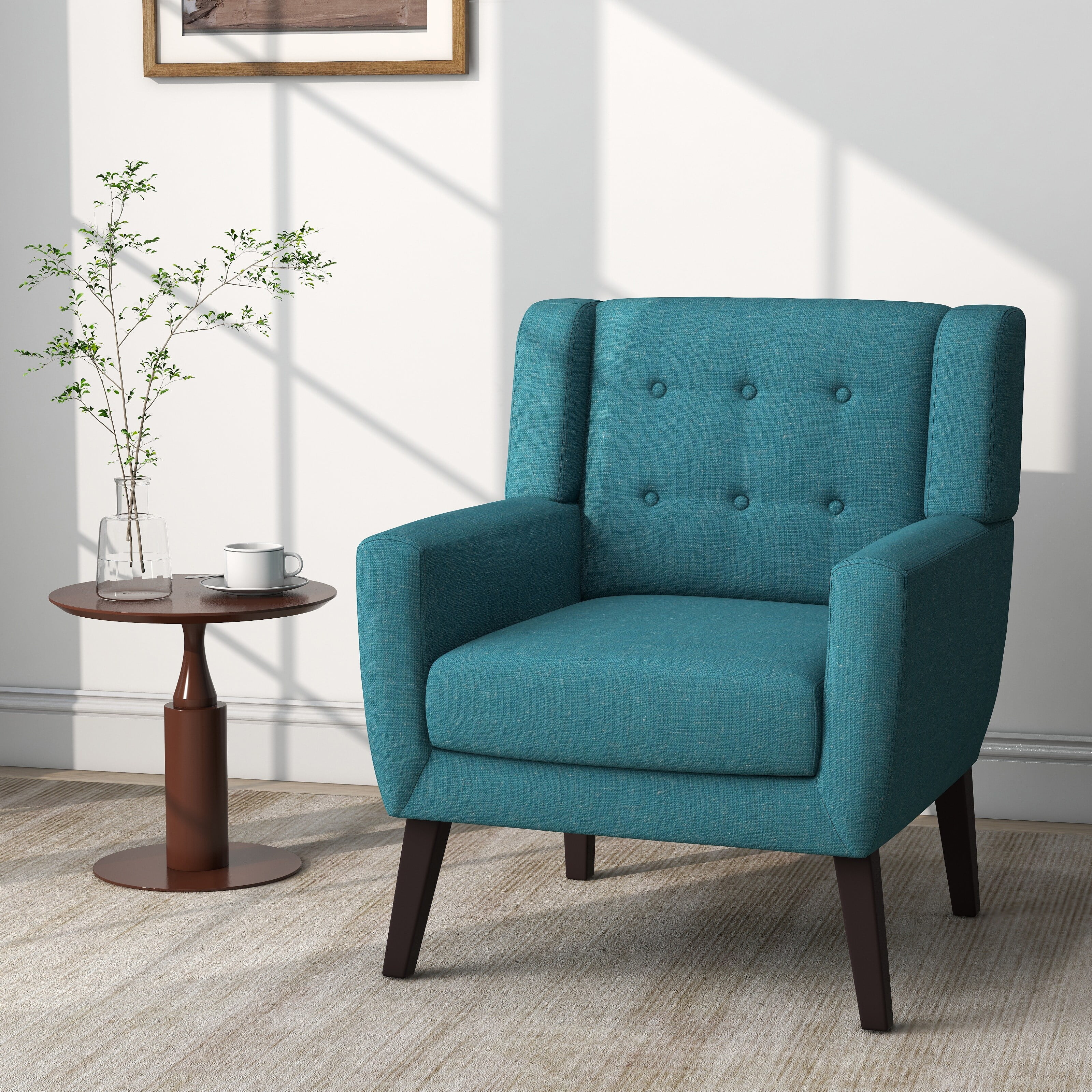 Jerry Guo Modern Cotton Linen Upholstered Armchair Tufted Accent Chair ...