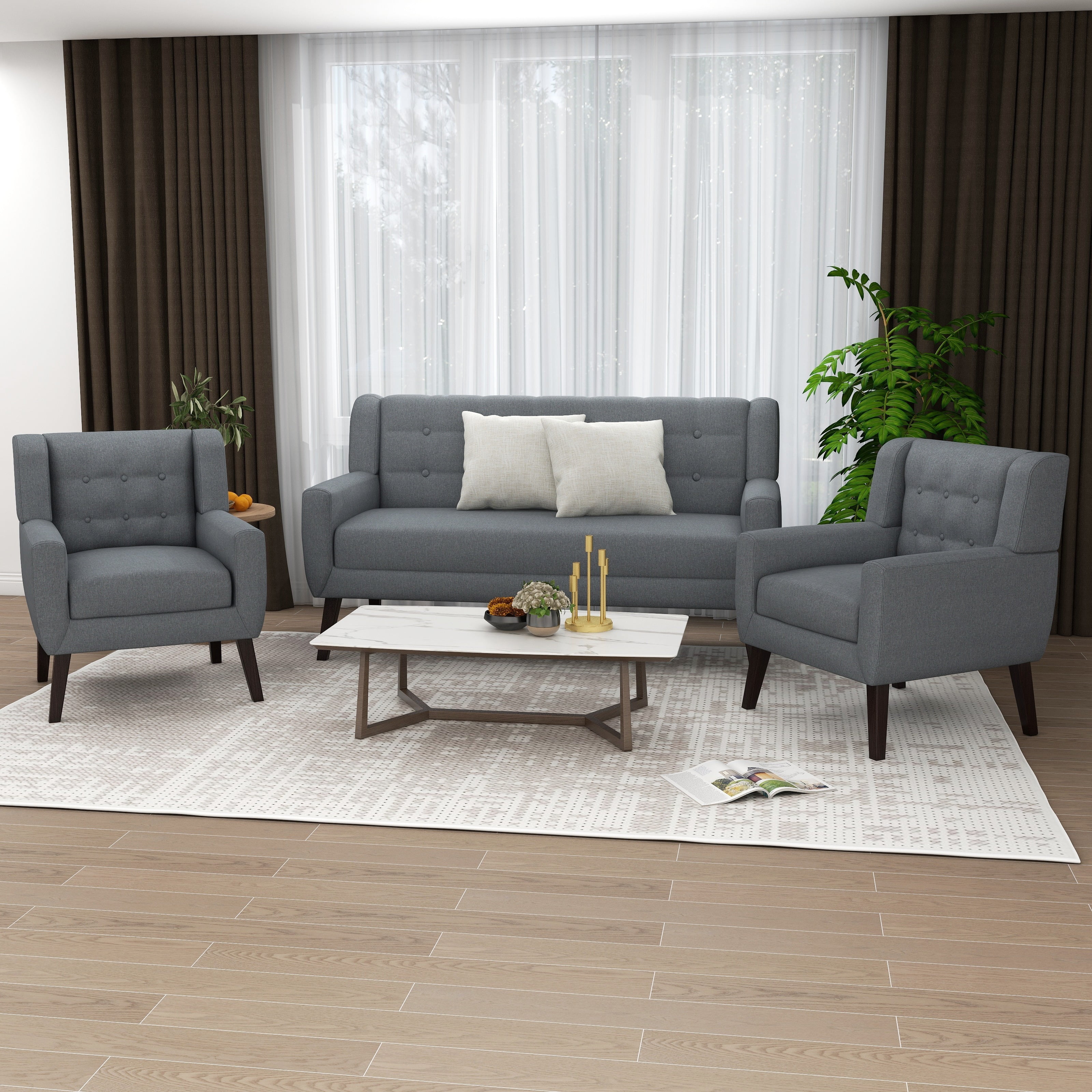 Jerry Guo Modern Cotton Linen Upholstered Armchair Tufted Accent Chair ...