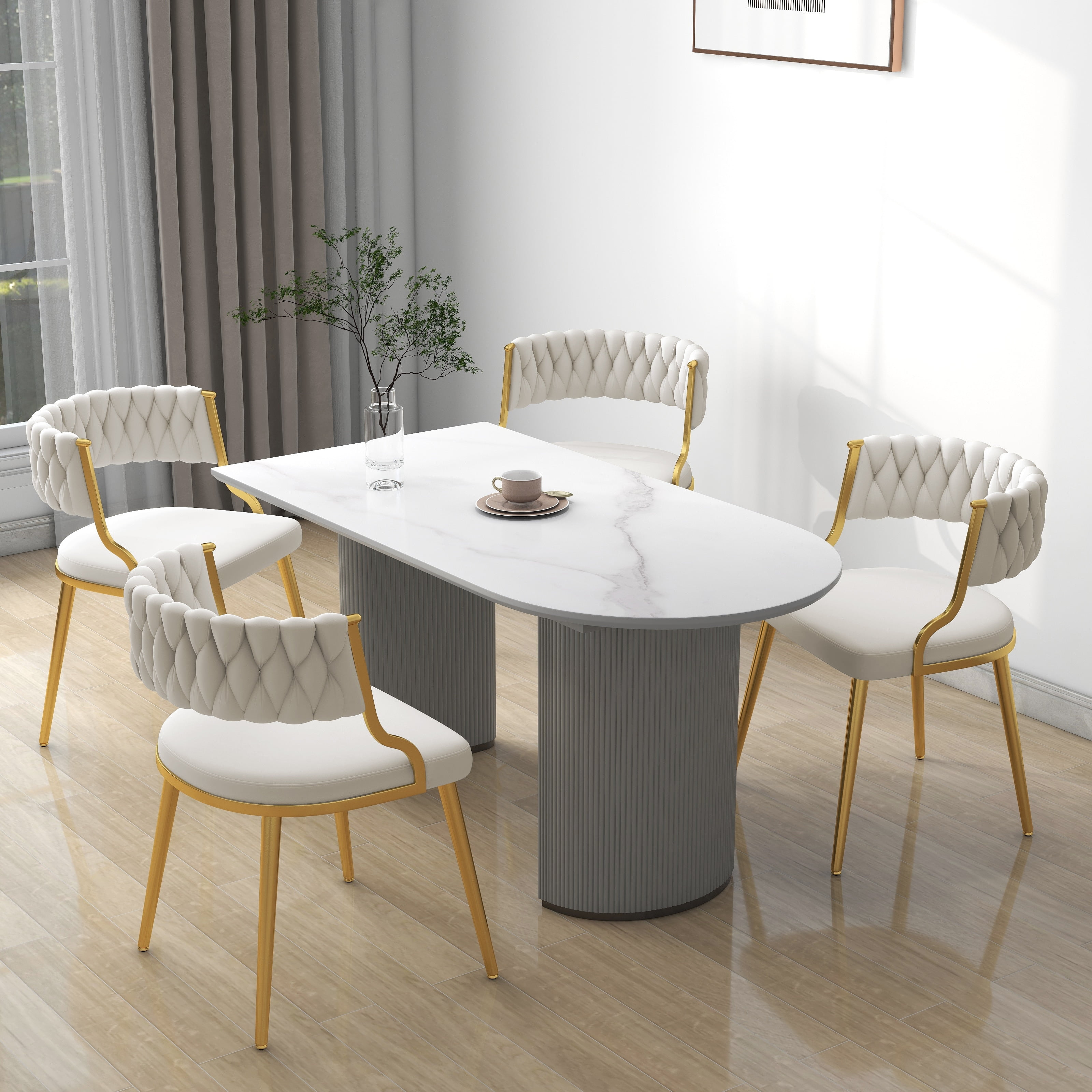 Jerry Guo Modern Velvet Dining Chairs Set of 4 Ivory 4Set - Walmart.com