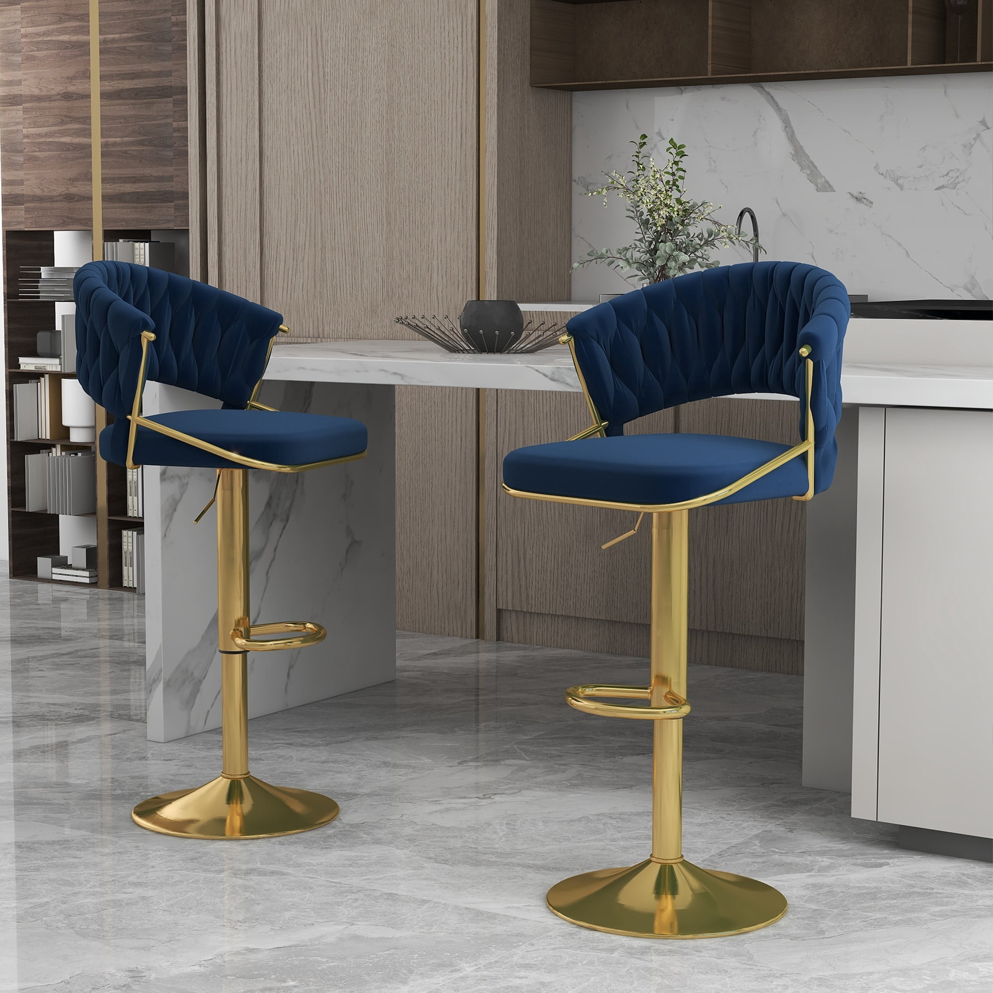 Lumibee Set of 2 Modern Velvet Adjustable Bar Stools with Backs Set of ...