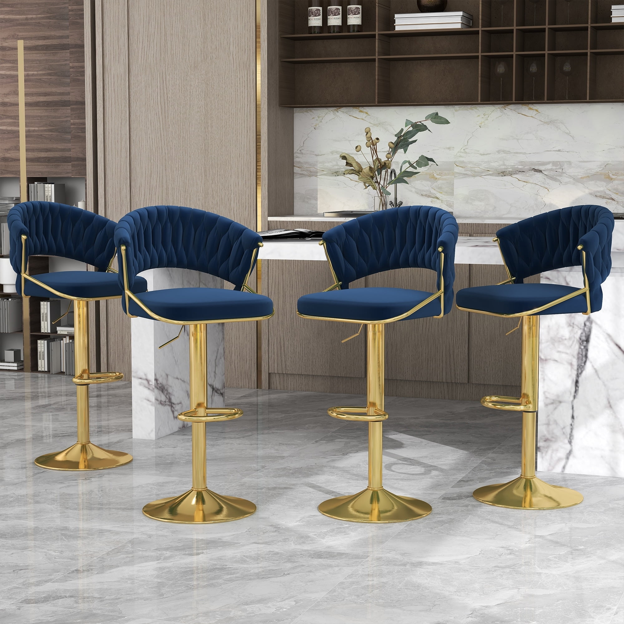 Jerry Guo Set of 4 Modern Velvet Adjustable Bar Stools with Backs Set ...