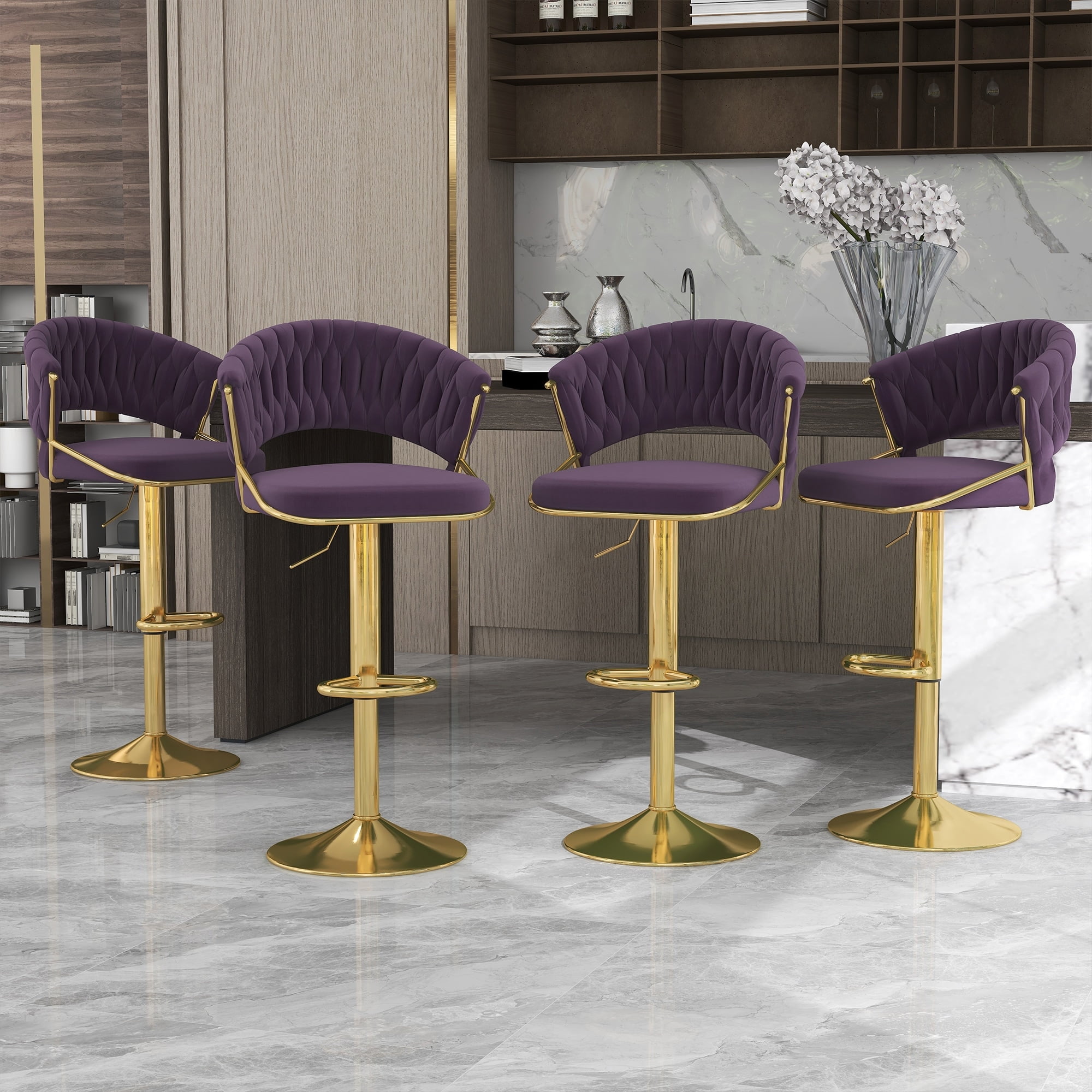 Lumibee Set of 4 Modern Velvet Adjustable Bar Stools with Backs Set of ...