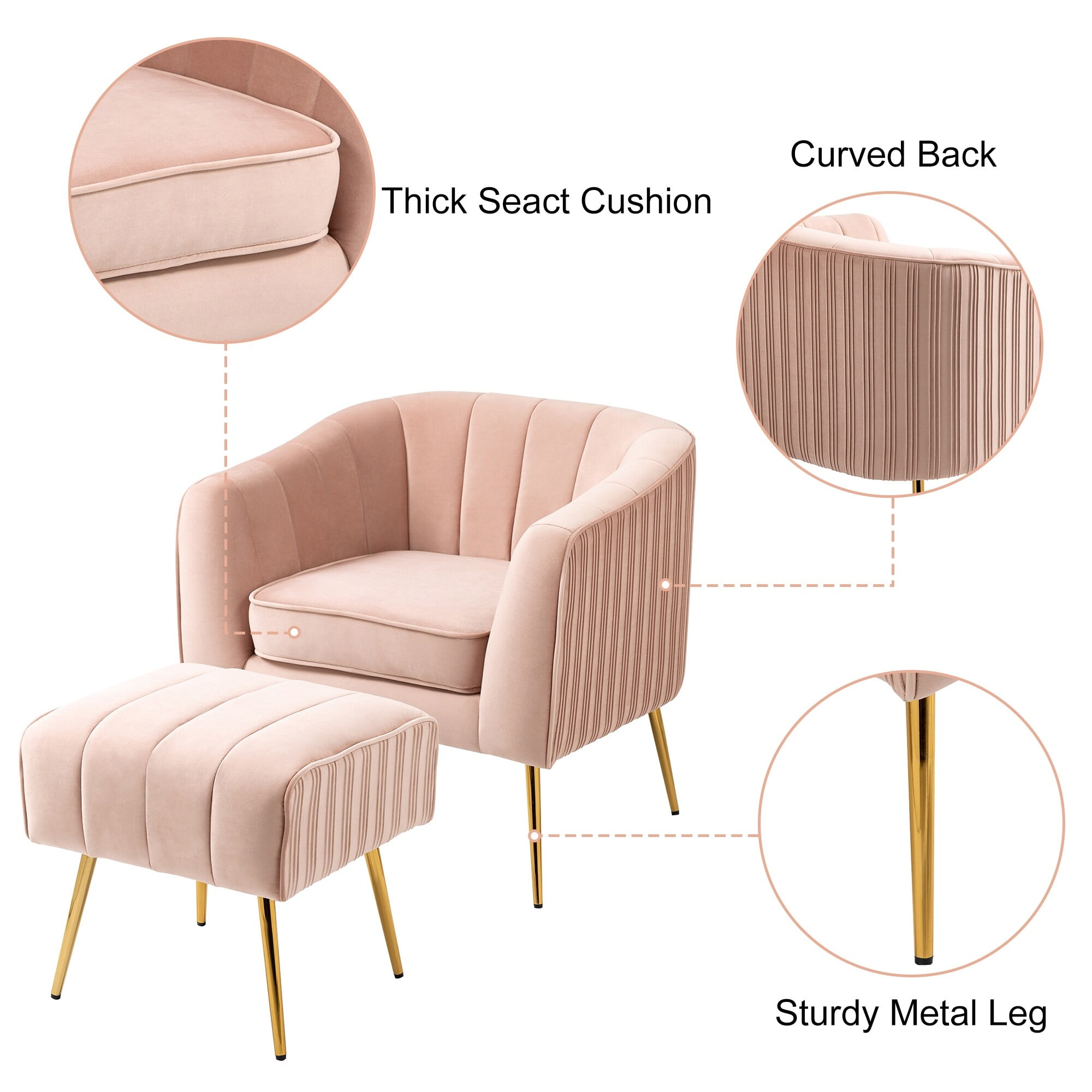 Jerry Guo Velvet-Look Shell Shaped Chair with Gold Tone Legs Accent ...
