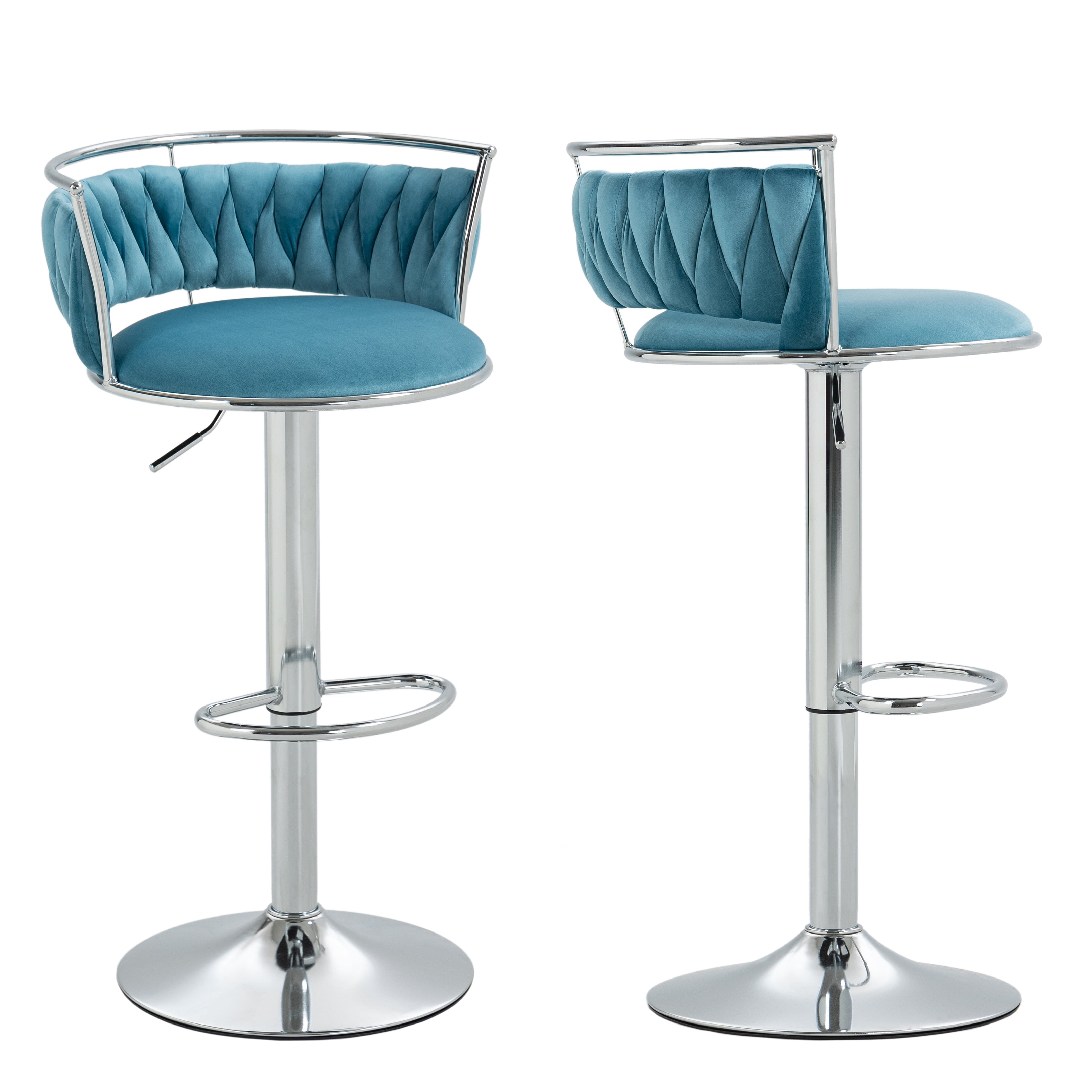 Jerry Guo Velvet Swivel Adjustable Bar Stools with Footrest Set of 2 ...