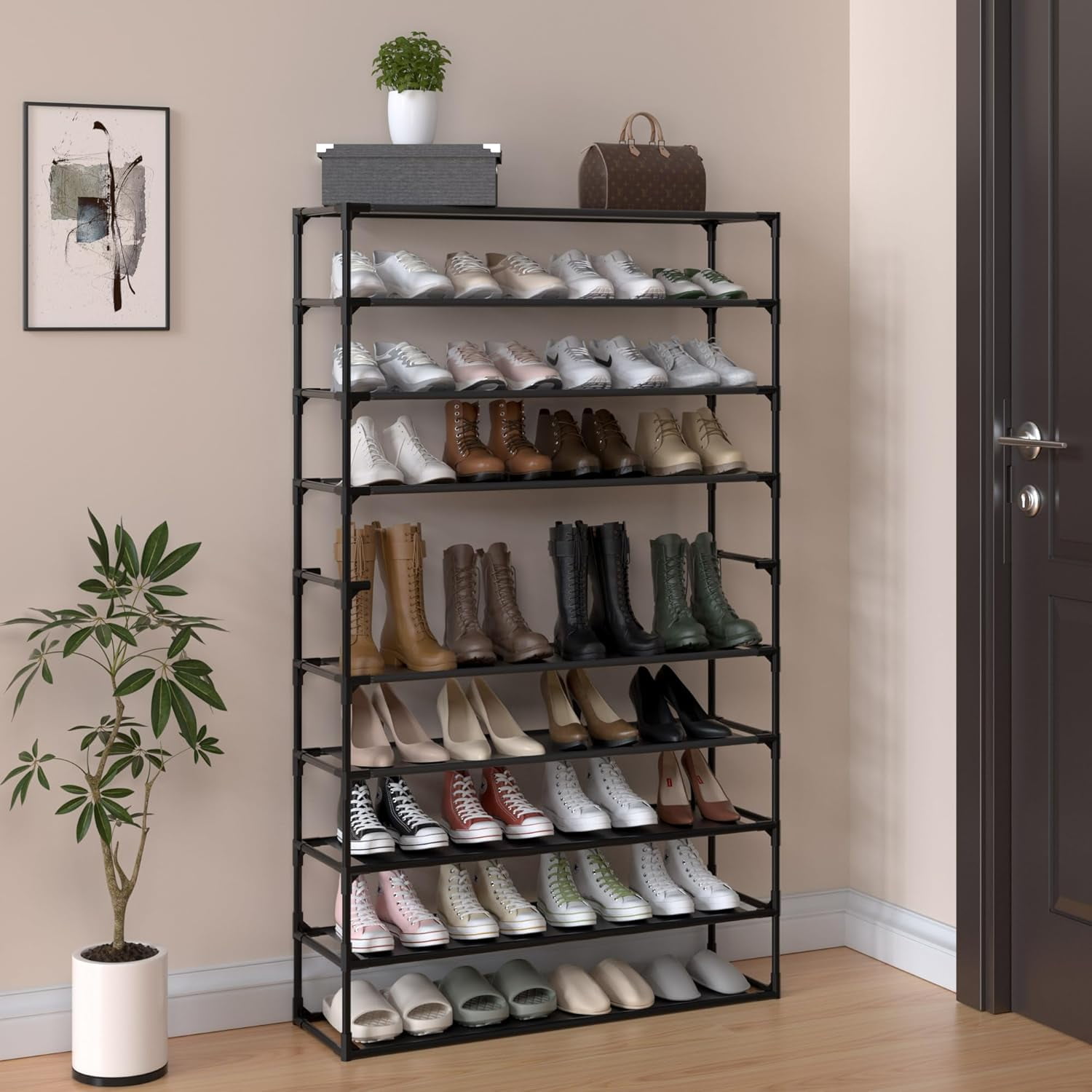 Jerry & Maggie 10 Tier Fabric Shoe Rack, 39 in W x 11 in D x 64 in H ...