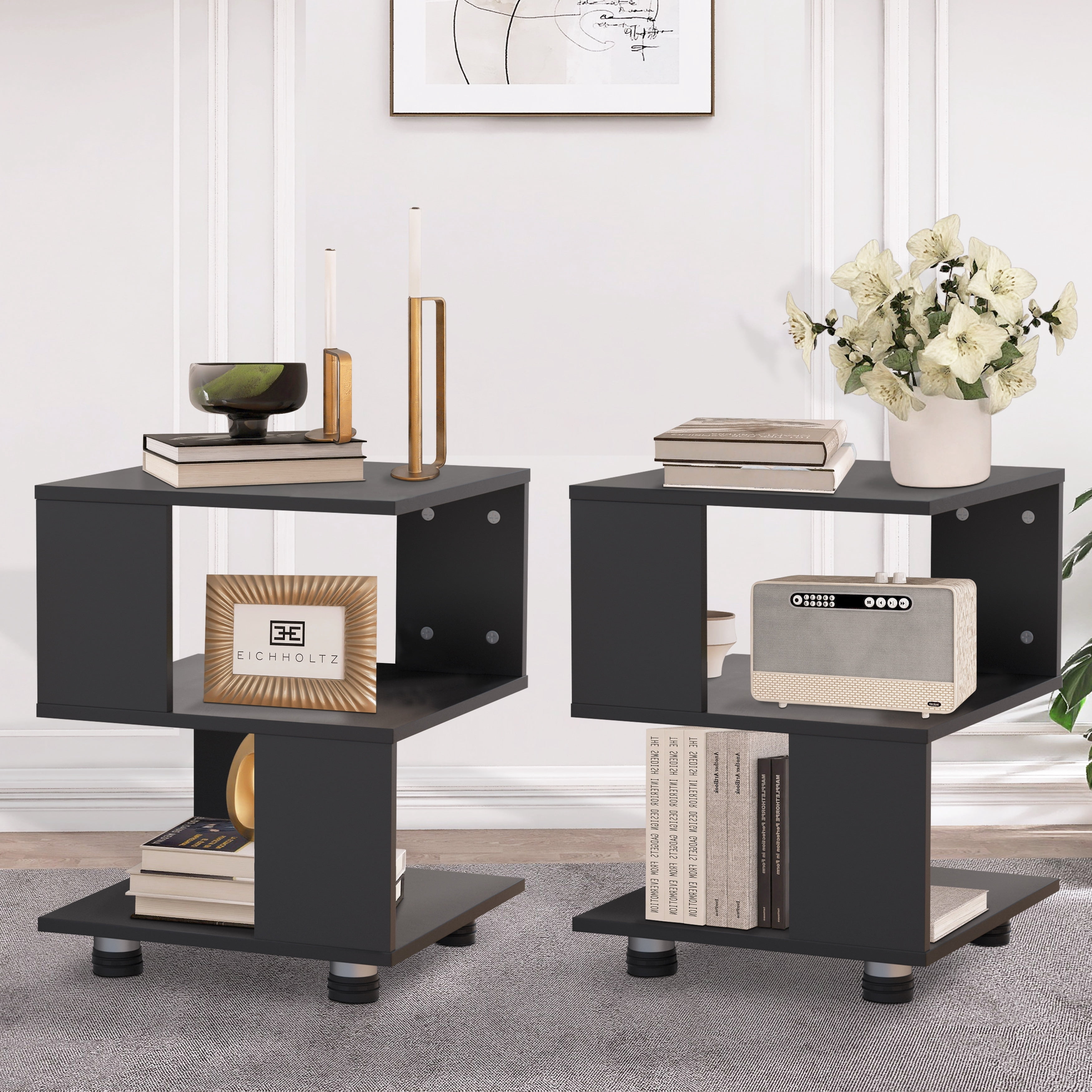 Jerry & Maggie 2-Tier Magic Cube Nightstand Hollow Rectangle Design Set ...
