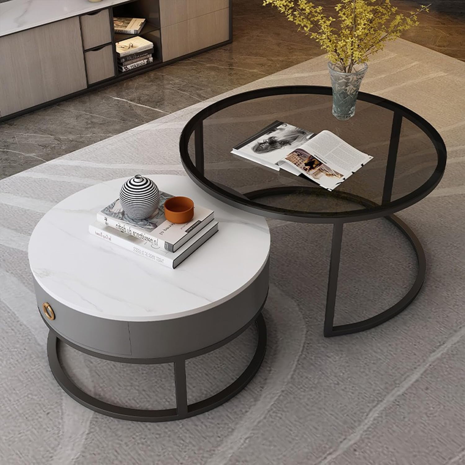 Jerry & Maggie Ø 27.5" Tempered Glass Coffee Tables for Living Room ...