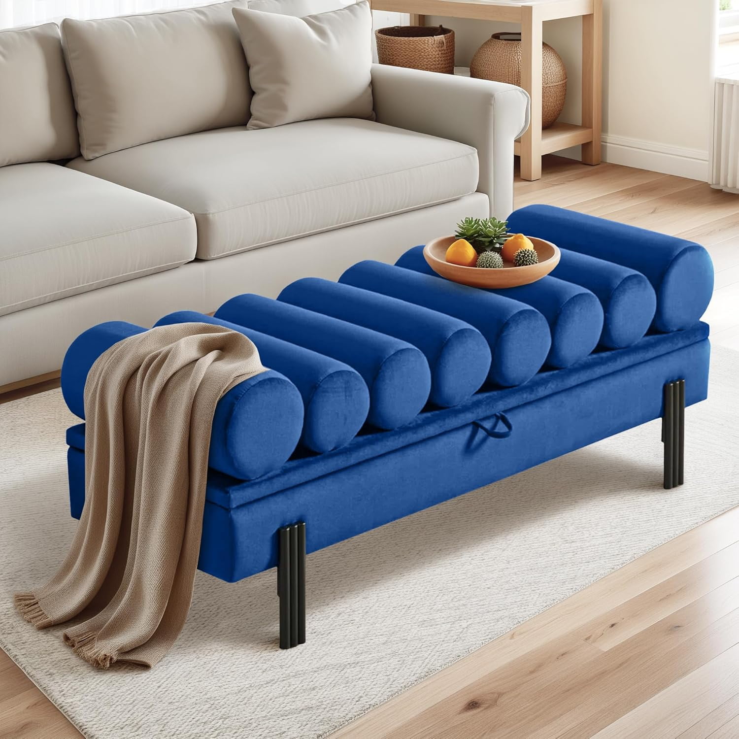 Jerry & Maggie 52-Inch Ottoman with Storage for Bedroom, Velvet ...