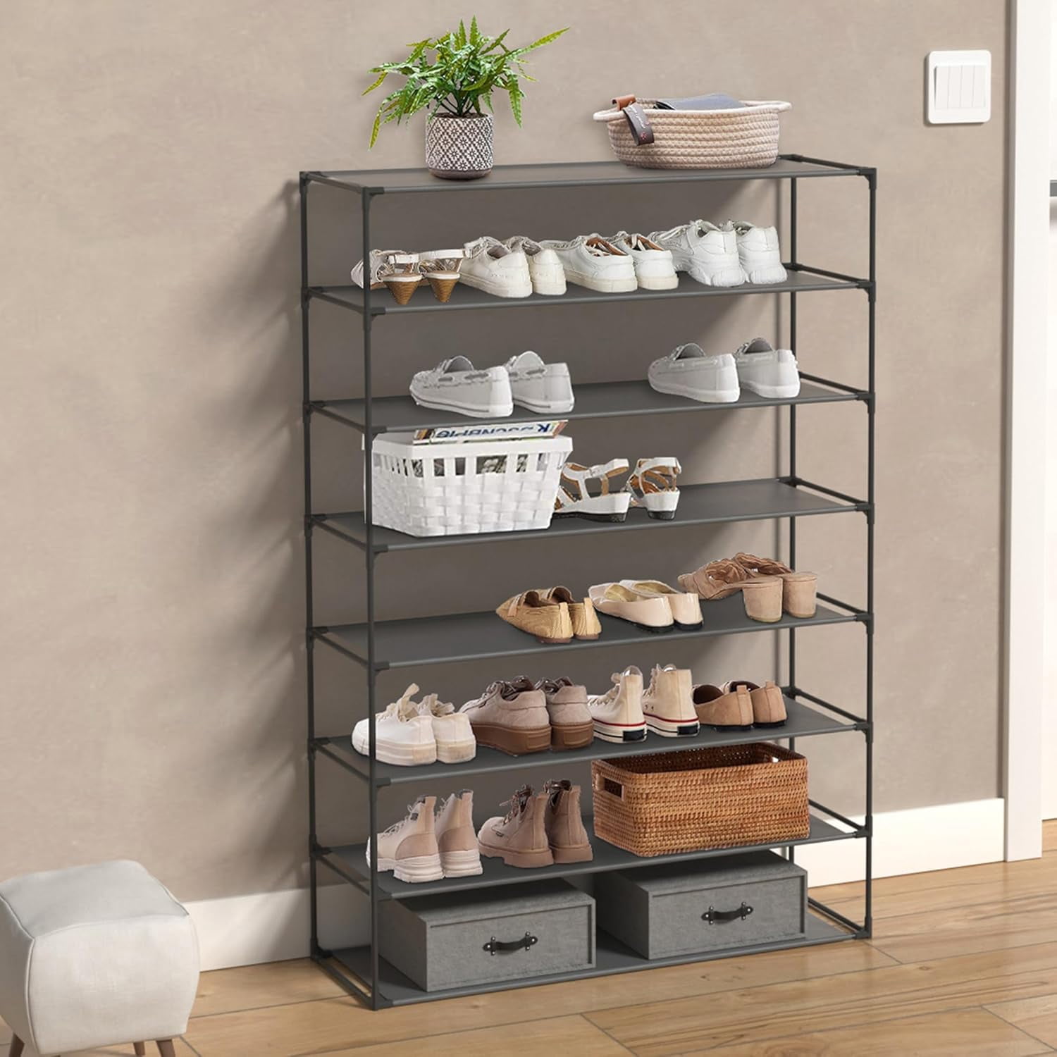 Jerry & Maggie 8 Tier Fabric Shoe Rack, 32-40 Pairs, 39"W x 11"D x 50"H ...