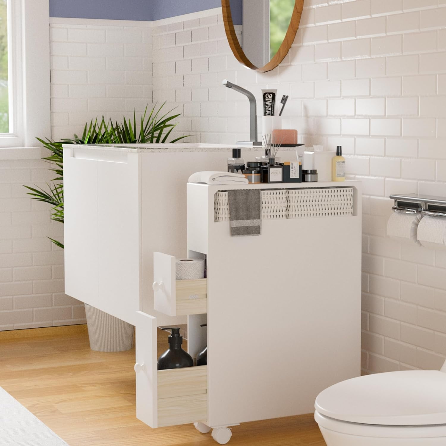 Jerry & Maggie Bathroom Storage Cabinet, Movable Toilet Organizer Free ...