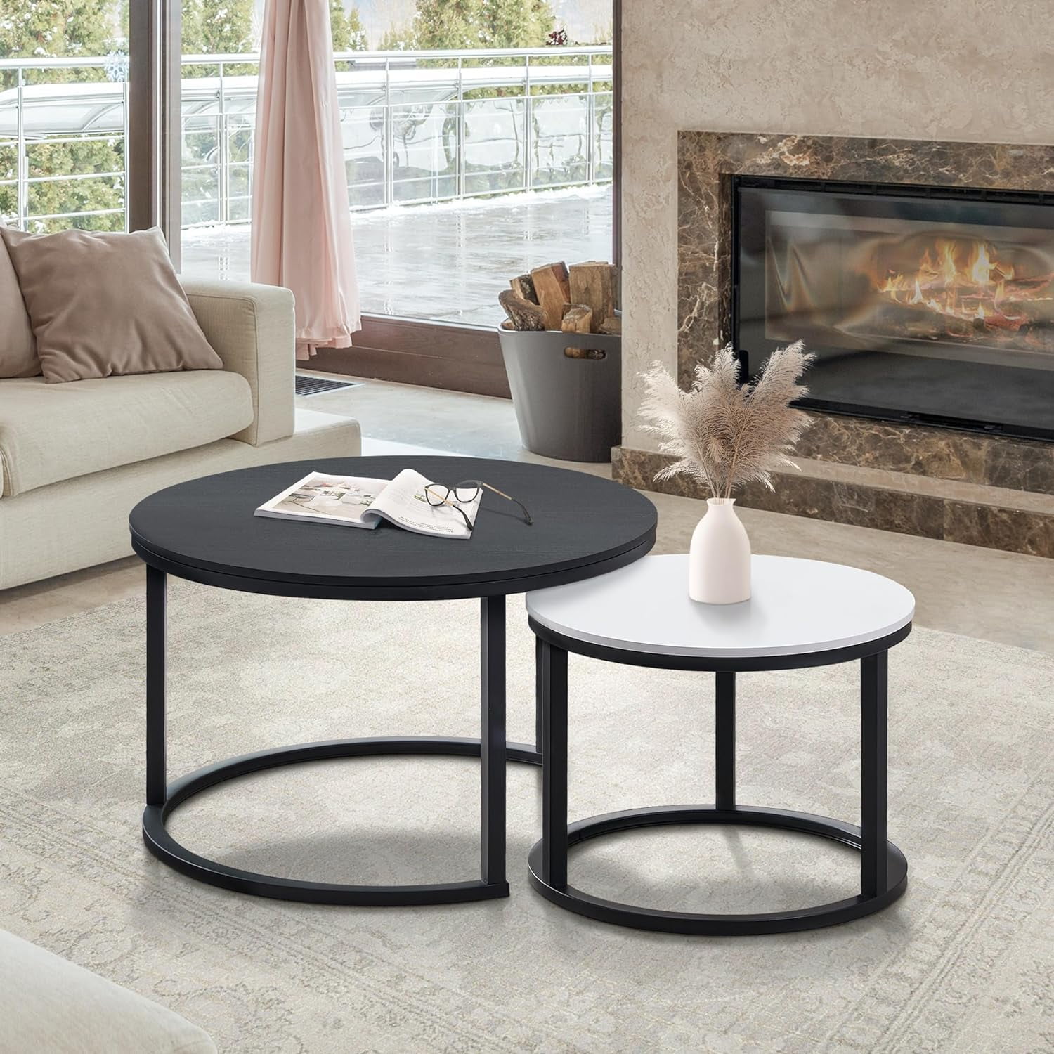 Jerry & Maggie Nesting Tables for Small Spaces 27.5" Round Farmhouse ...