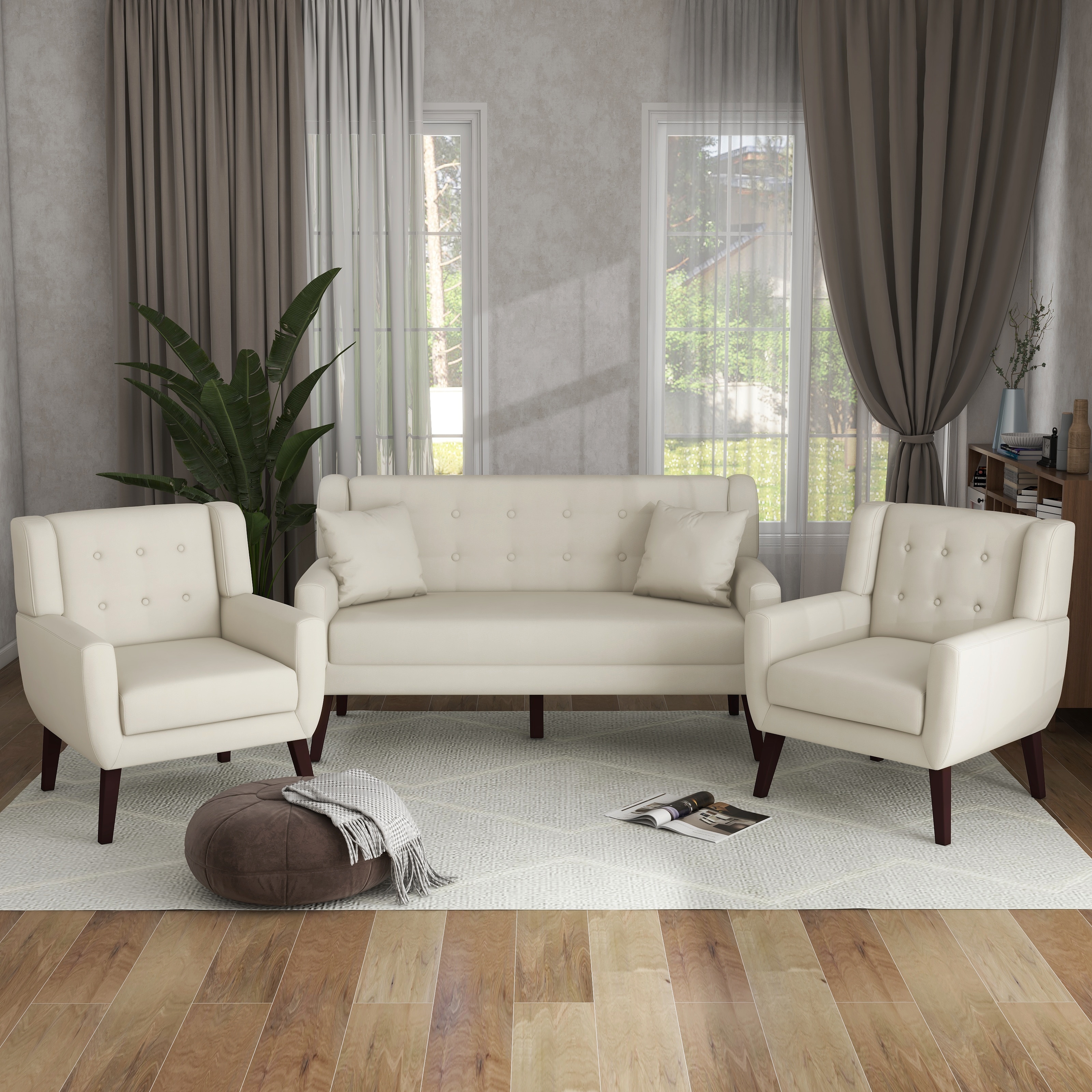 Jerry Modern Curved 63" Button Tufted Upholstered Loveseat with 2 ...