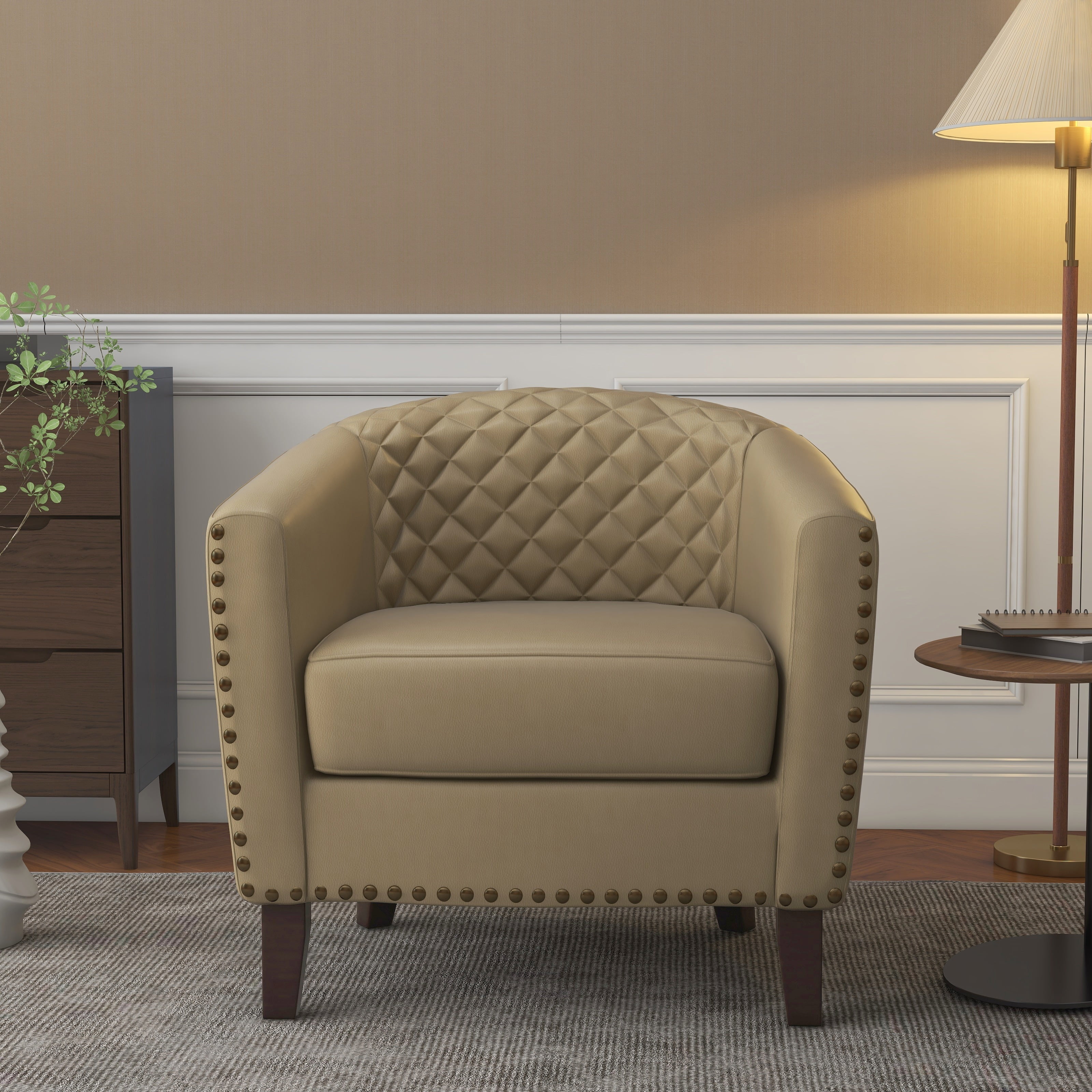 Jerry Modern Armchair Faux Leather Nailhead Trim Swivel Accent Chair Beige - Walmart.com