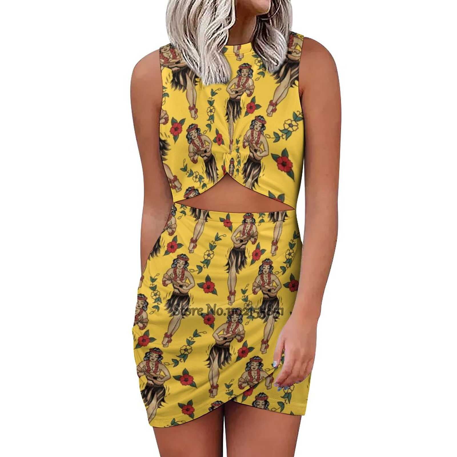 Jerry’S Traditional Aloha Hula In Hawaii Pattern In Yellow Square Neck ...