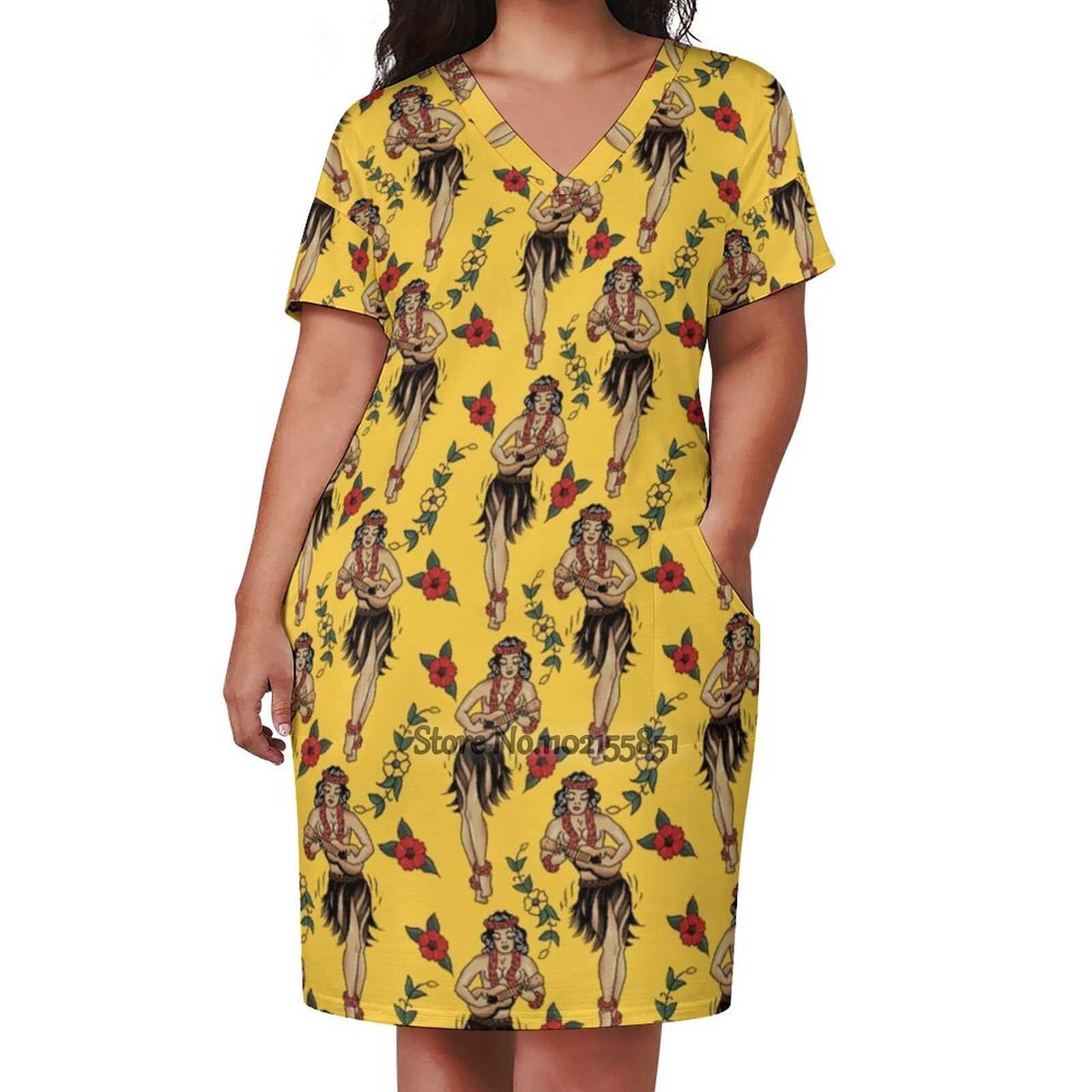 Jerry’S Traditional Aloha Hula In Hawaii Pattern In Yellow Square Neck ...