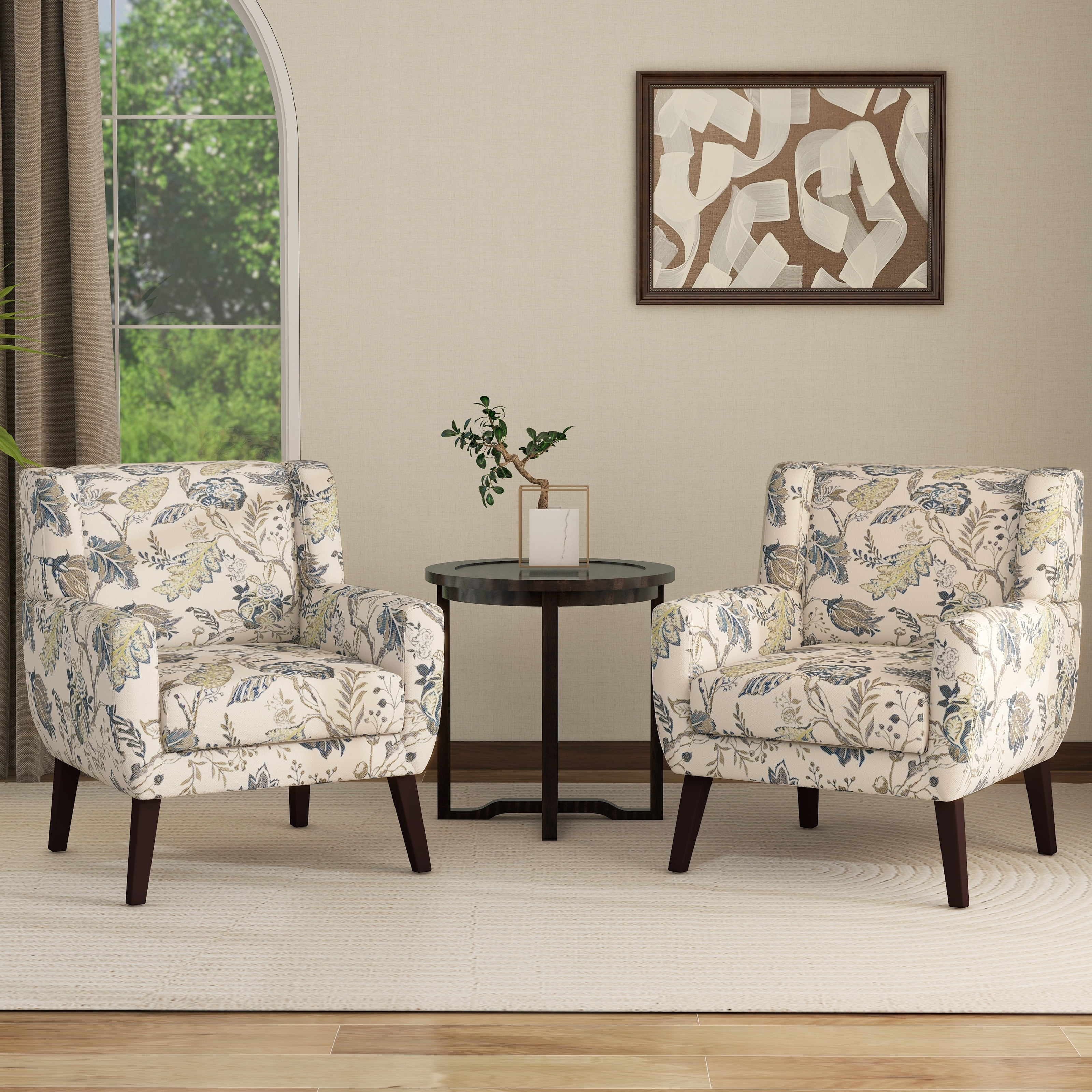 Jerry Set of 2 Modern Accent Chair Cotton Linen Upholstered Armchair ...
