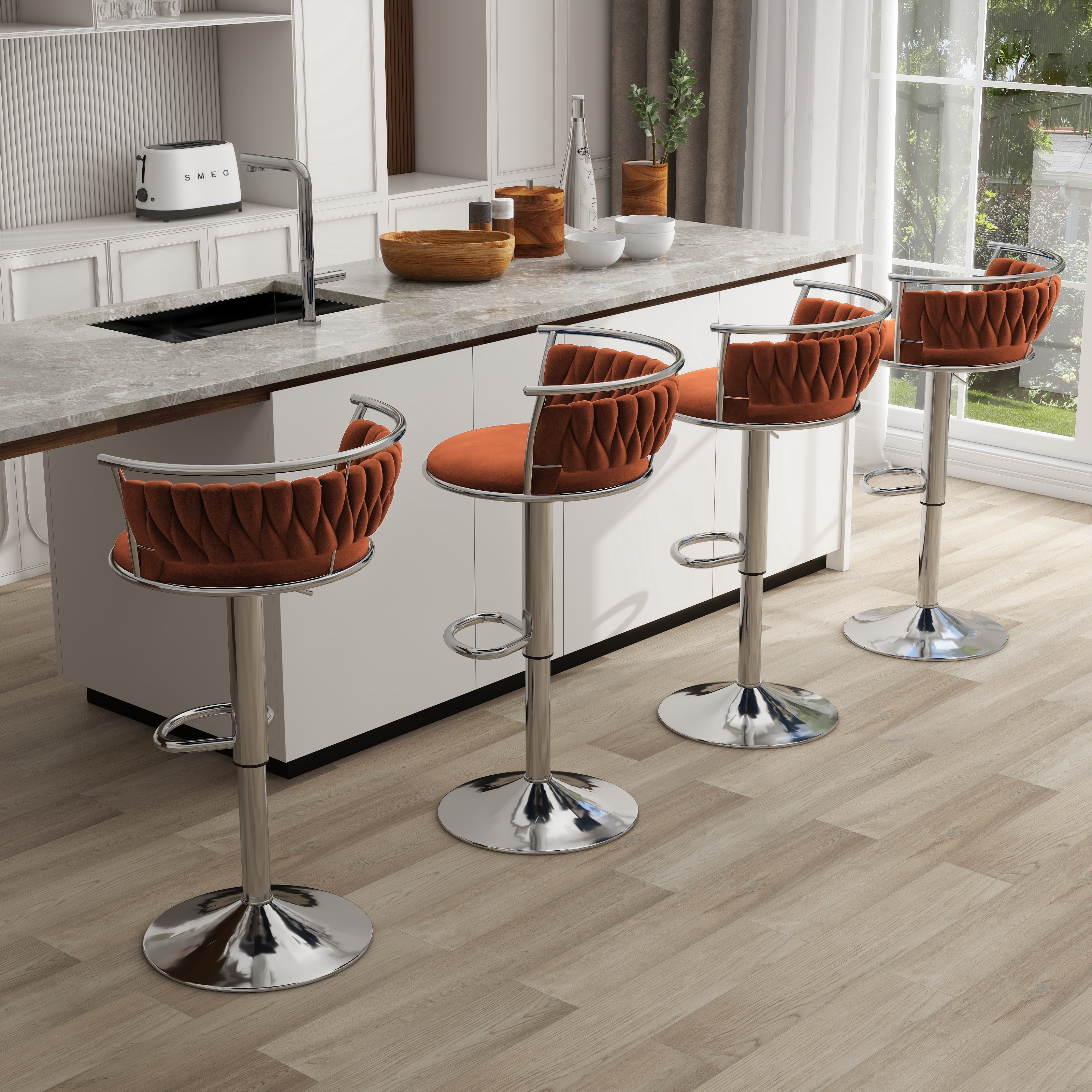 DREAMSIDEA Set of 4 Bar Stools Adjustable Swivel with Gold Frame SILVER ...