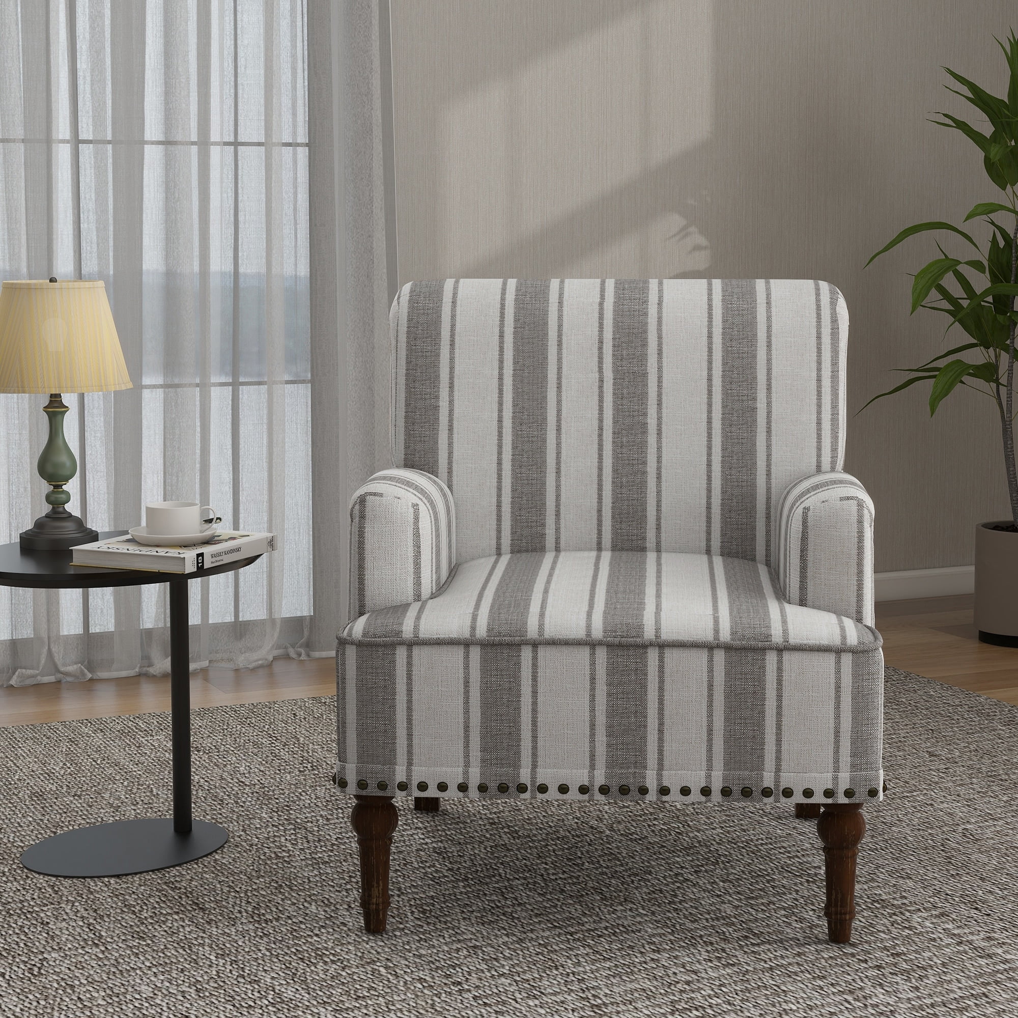 DREAMSIDEA Traditional Upholstered Stripe Accent Chair Modern Armchair ...