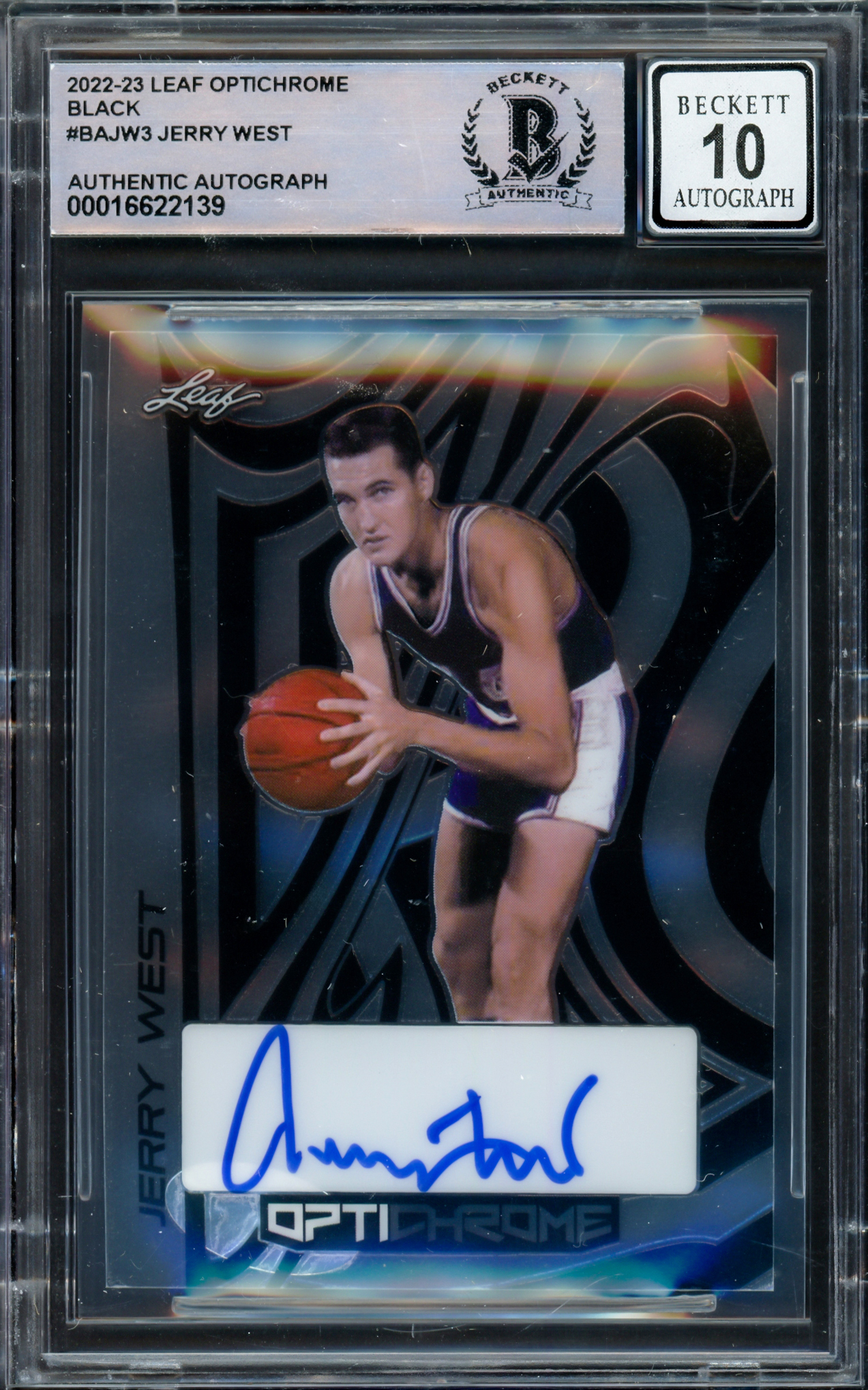 Jerry West Autographed 2022-23 Leaf Optichrome Black Card #BAJW3 Los ...