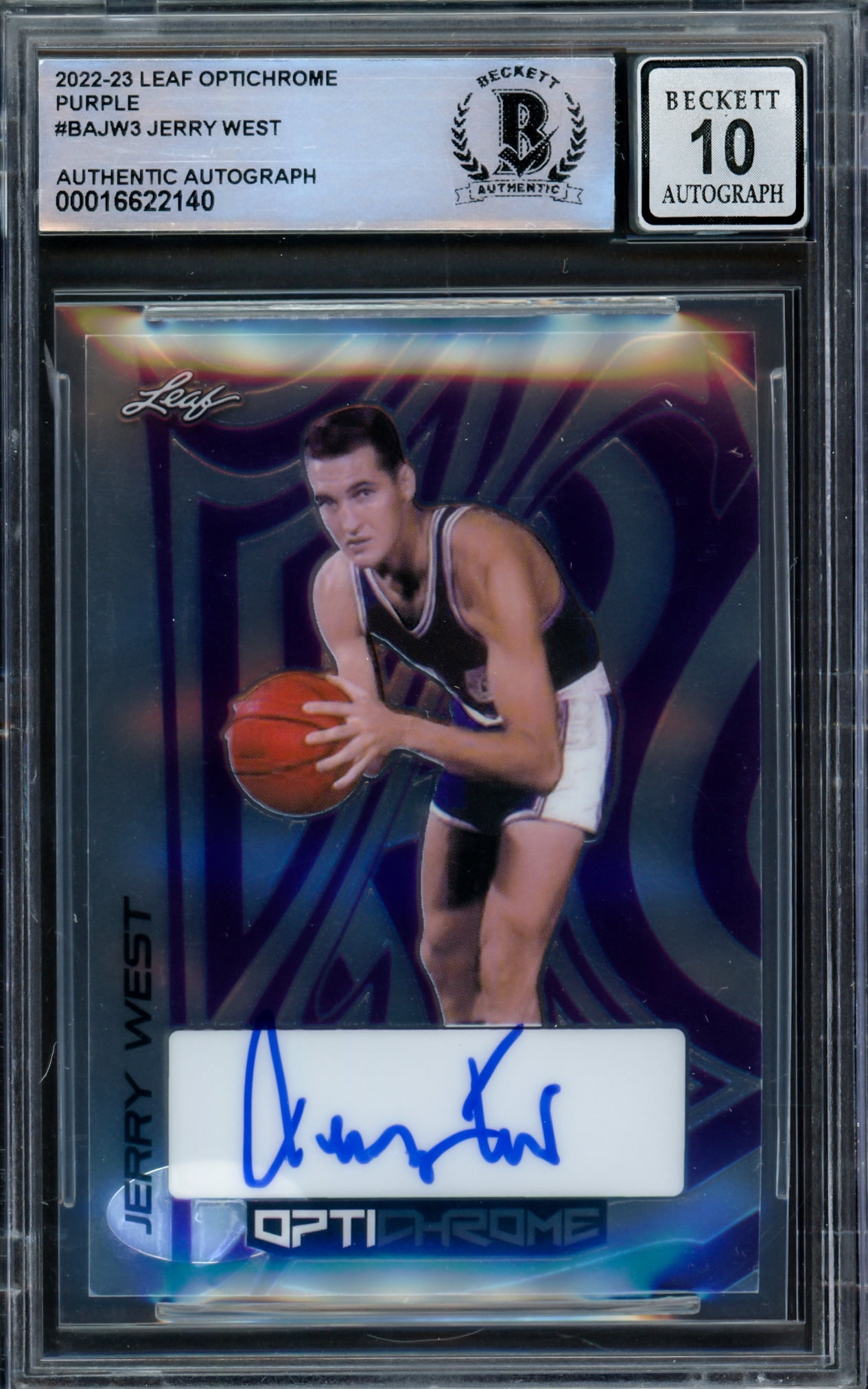 Jerry West Autographed 2022-23 Leaf Optichrome Purple Card #BAJW3 Los ...