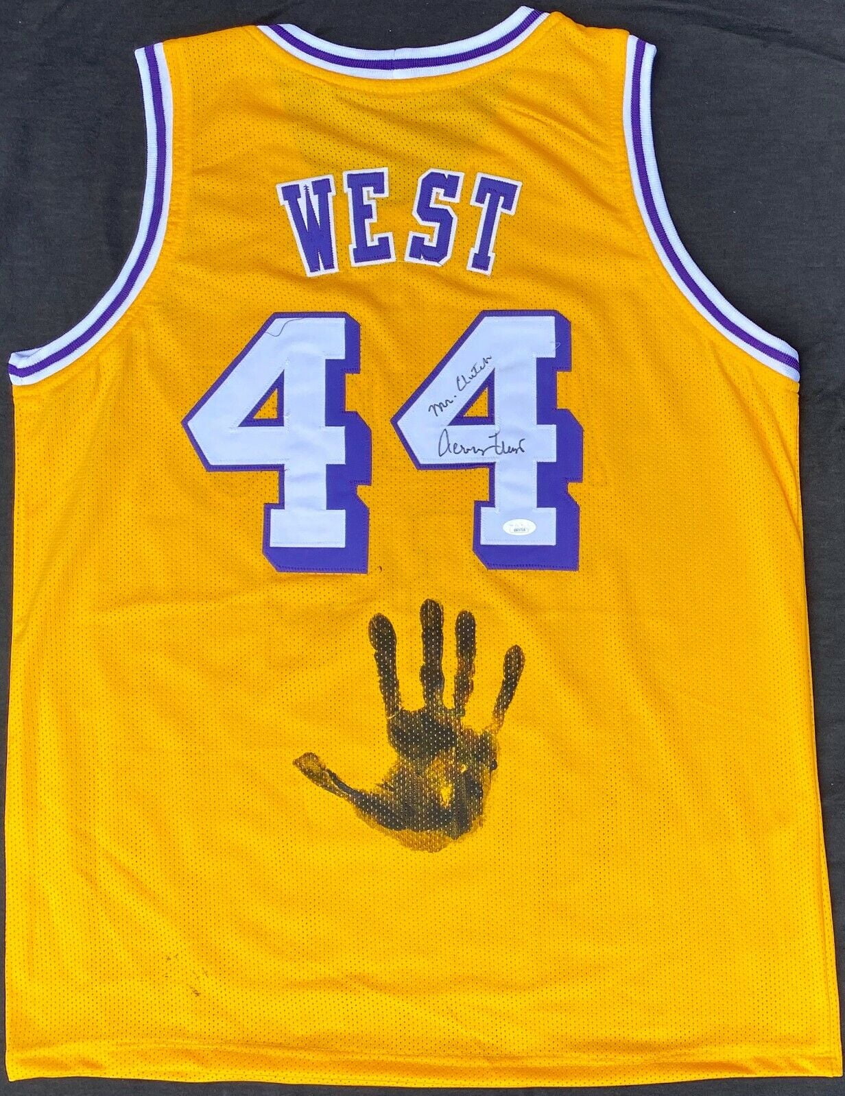 Jerry West Handprint Signed Autographed Yellow Jersey JSA BB00700 Mr ...