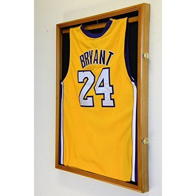 Jersey Frame Display Case Cabinet w/ 98% UV Protection -Oak Finished ...