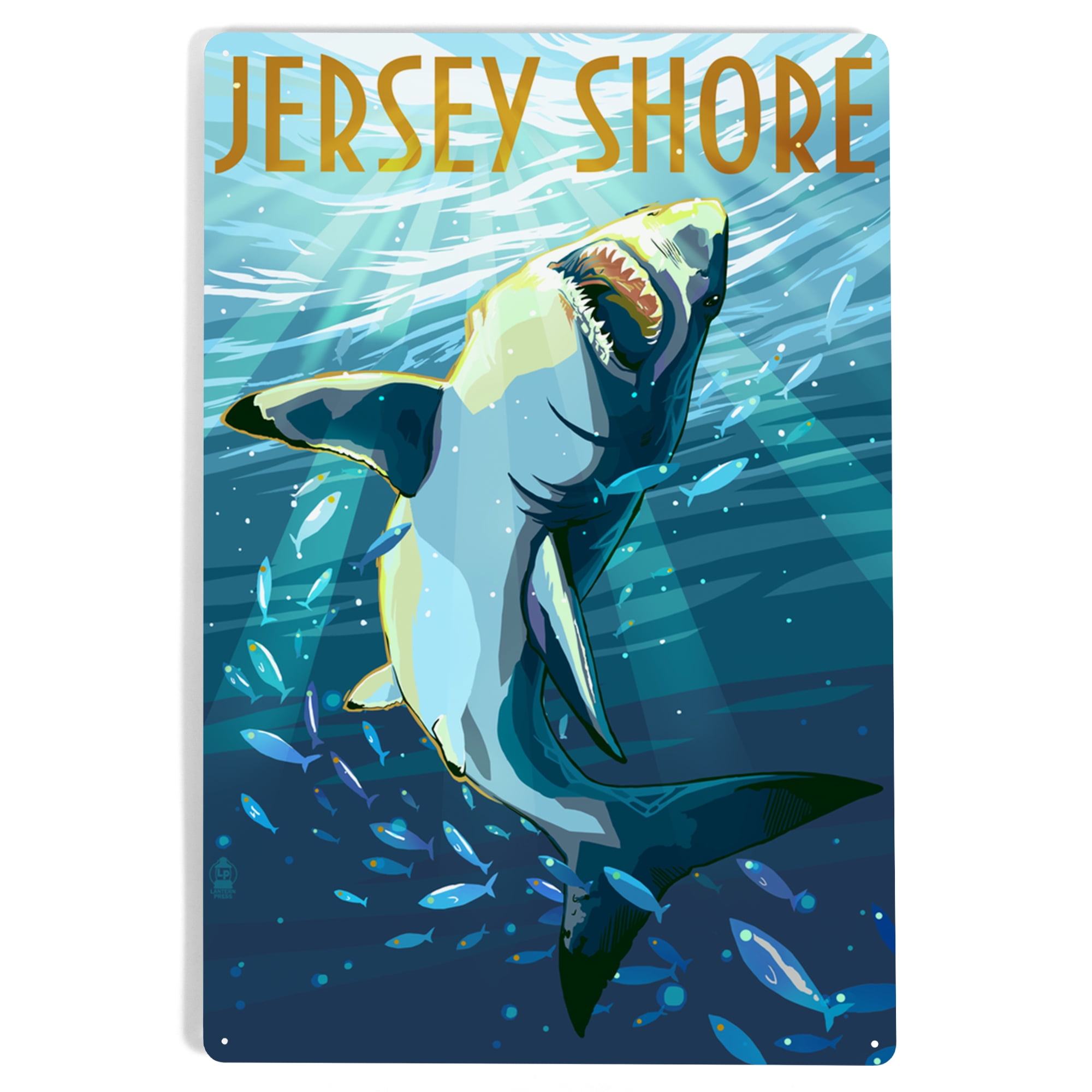 Jersey Shore, Stylized Shark (12x18 Aluminum Art, Indoor Outdoor Metal ...